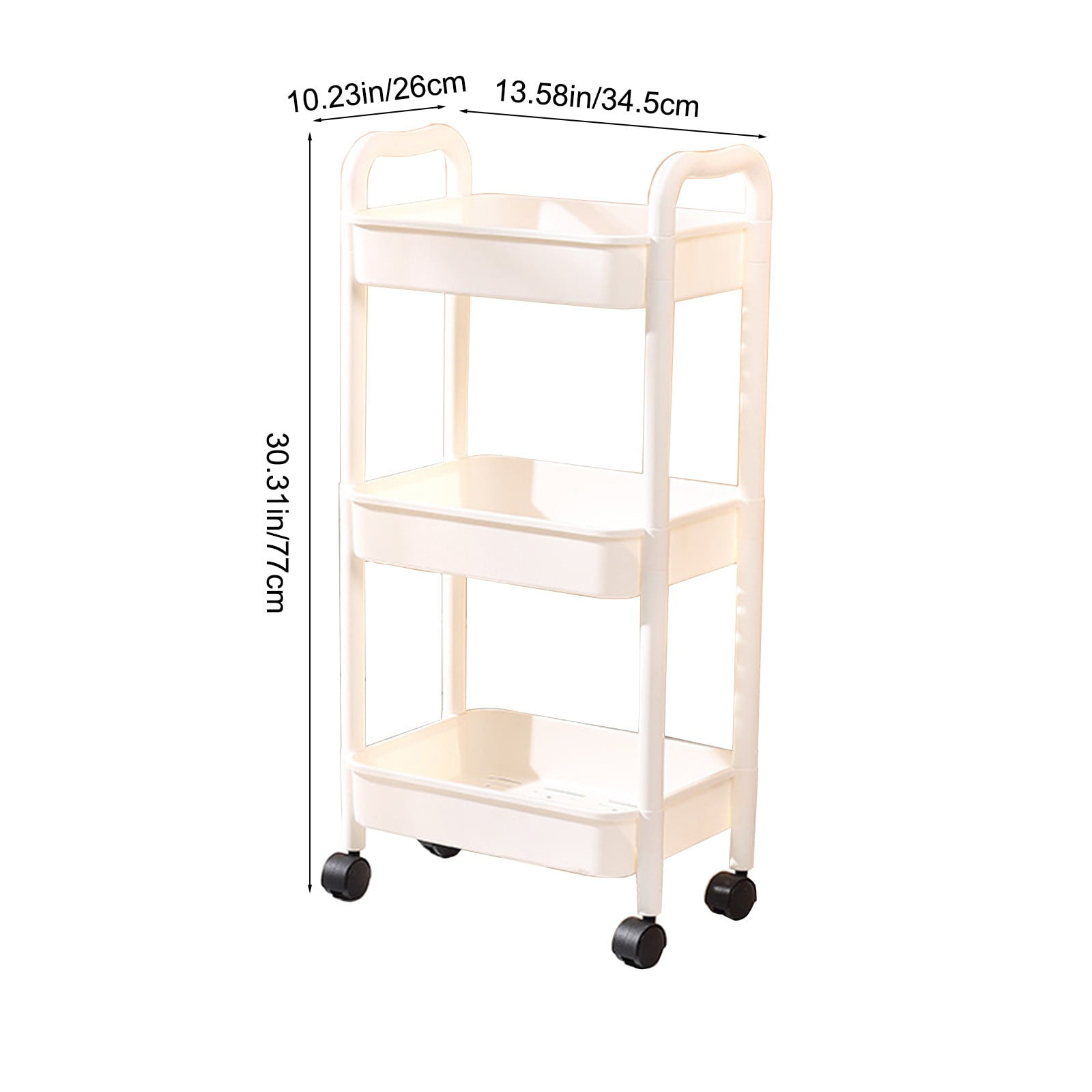 Yulucky Plastic Trolley 3-Tier Kitchen Storage Cart with Armrests and ...