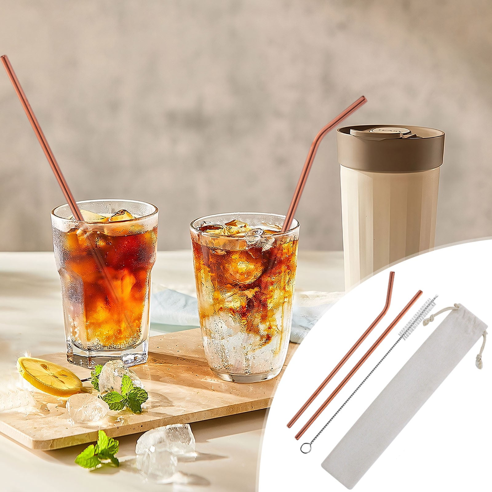 Yulucky Straw,Reusable Stainless Steel Straws Set with Cleaner & Pouch ...