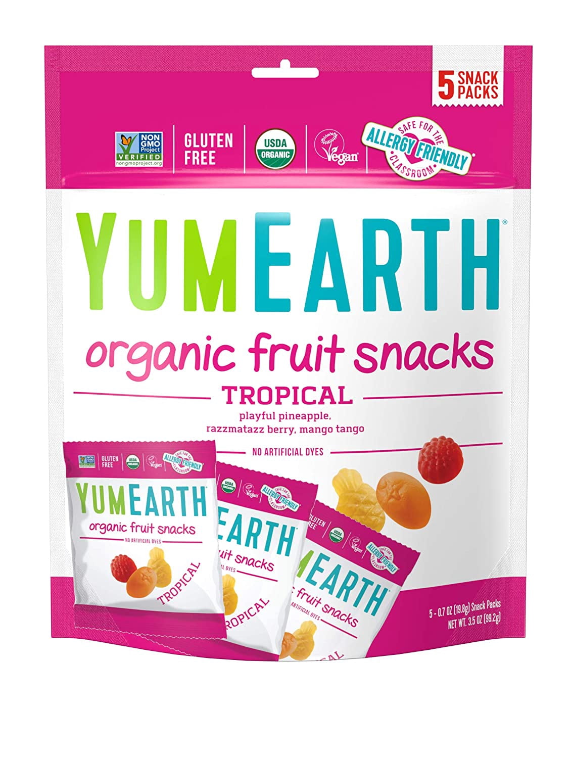 Yum Earth Non-GMO Organic Fruit Snacks Tropical 5 Pack Pack of 2 ...