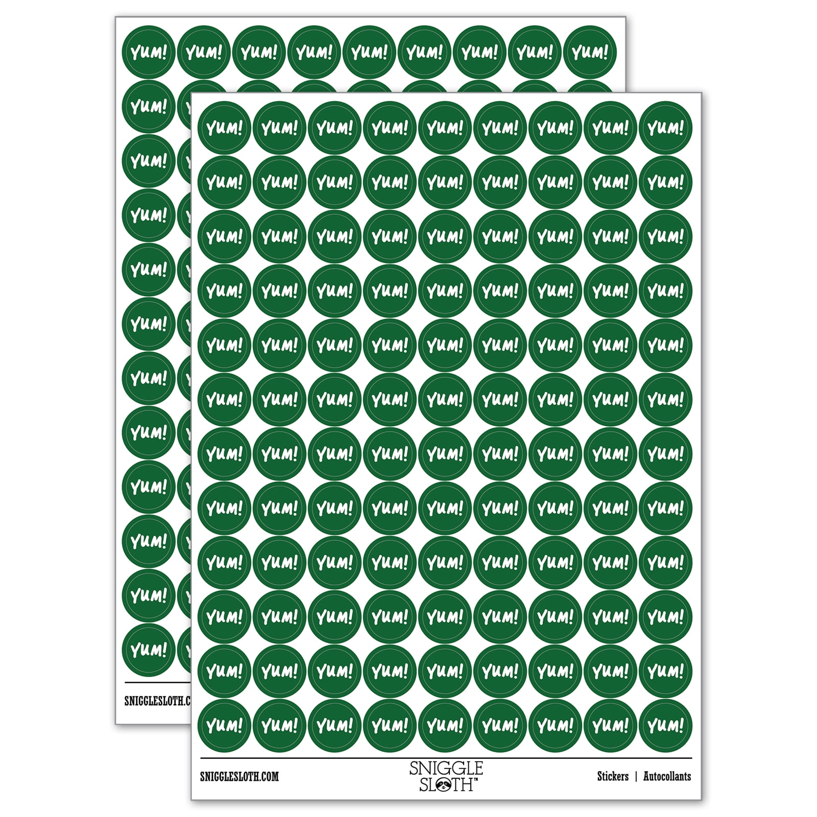 Yum Food Cooking Fun Text 200+ Round Stickers - Dark Green - Gloss ...
