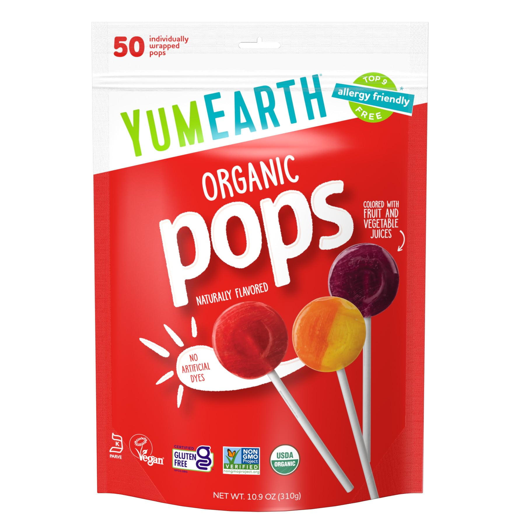 YumEarth Organic Fruit Flavored Pops, 50 Lollipops, Allergy Friendly ...