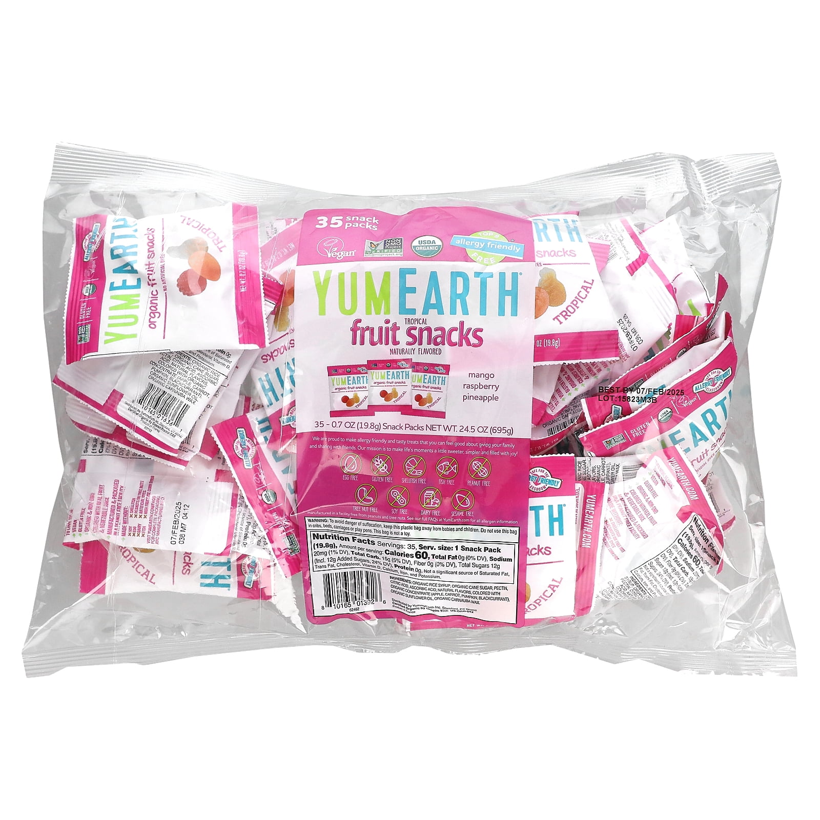 YumEarth Tropical Vegan Fruit Snacks, 35 Snack Packs, Allergy Friendly ...