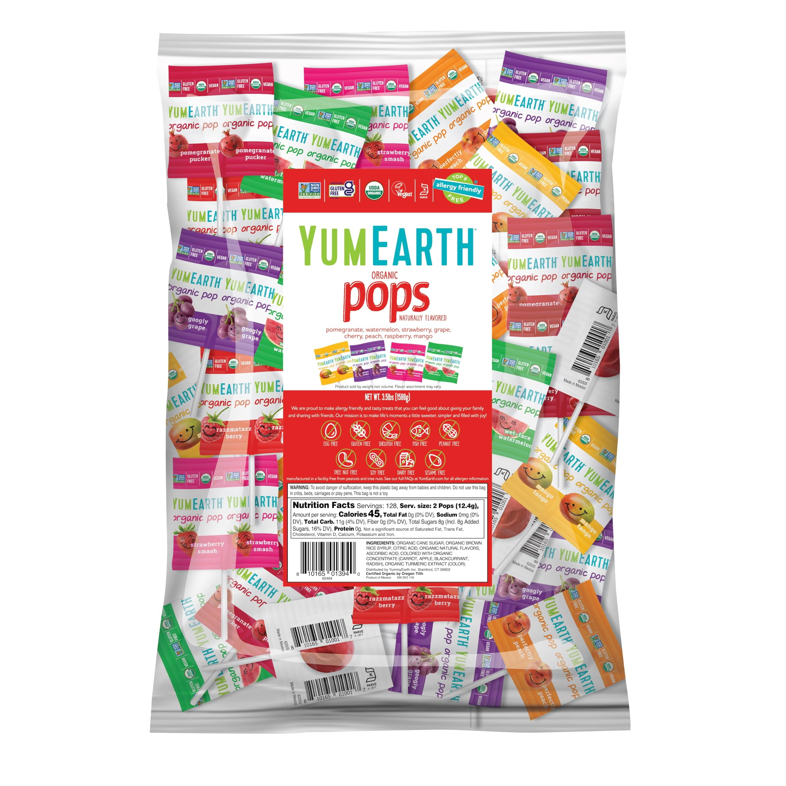 YumEarth Organic Pops Variety ESF27 Pack, 250 Fruit Flavored Favorites ...