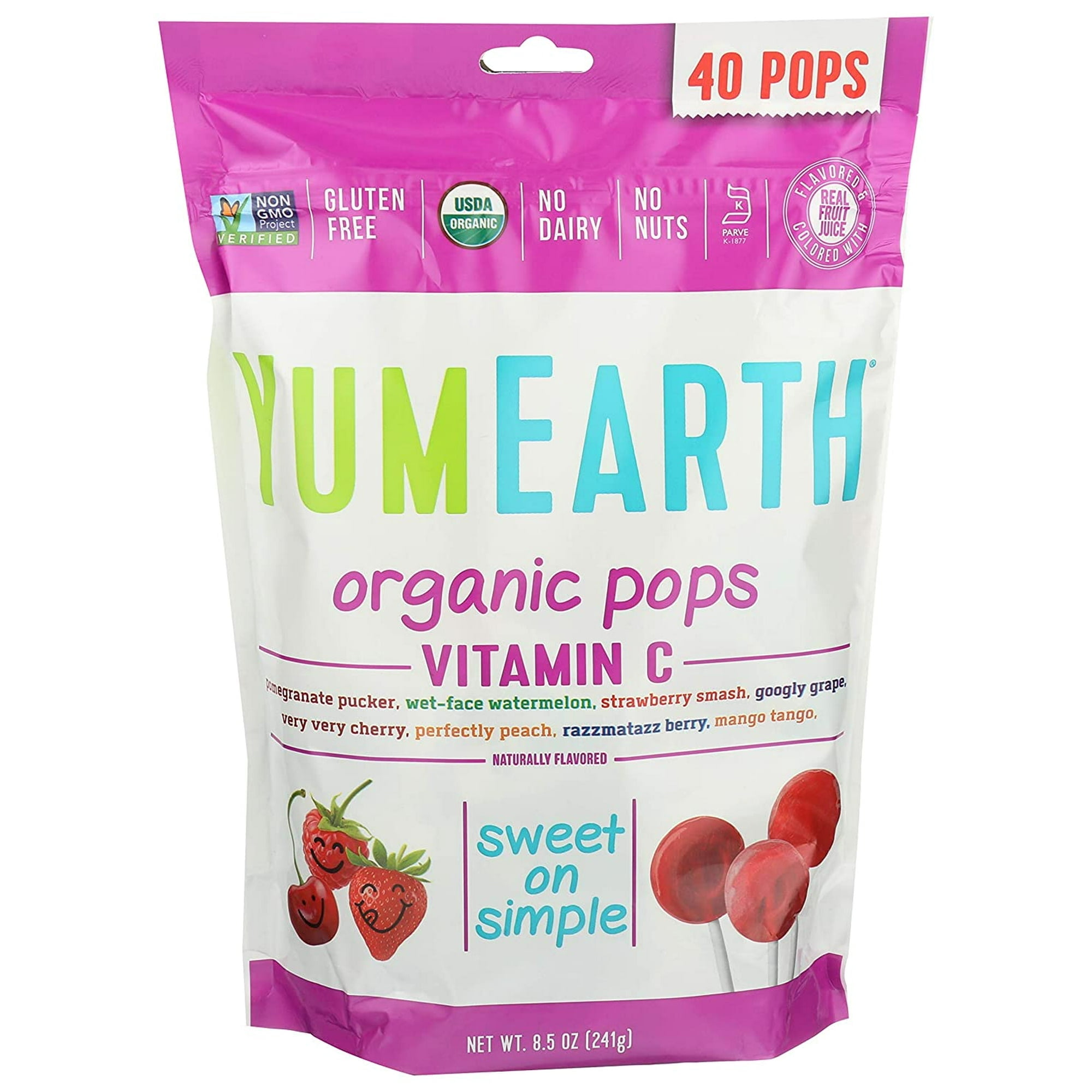 YumEarth Organic Healthy Vitamin C Lollipops, 40 Bulk Pops Pack, 8.5 oz ...