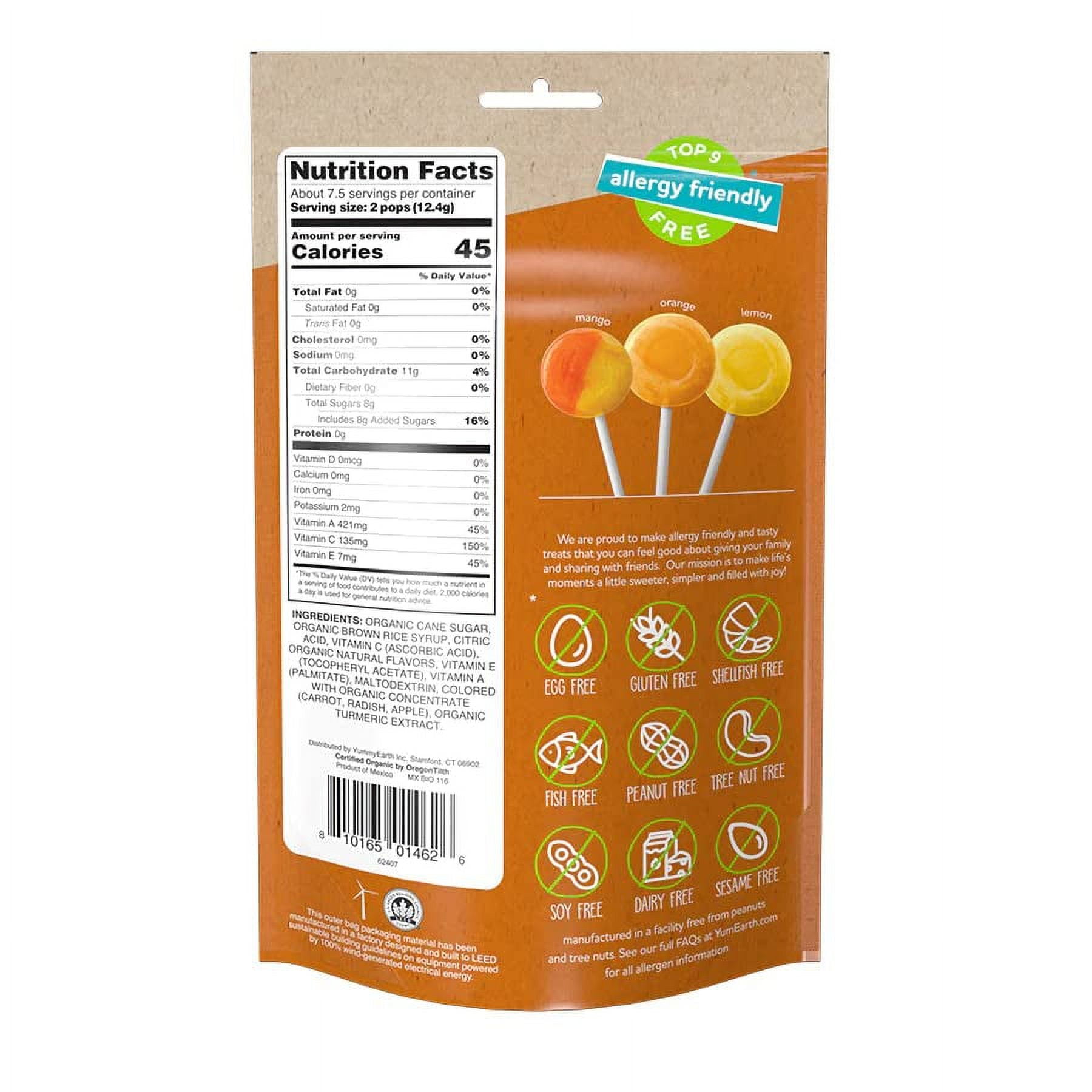 YumEarth Ultimate, Organic Anti-Oxidant Lollipops, Mango, Orange, Lemon ...