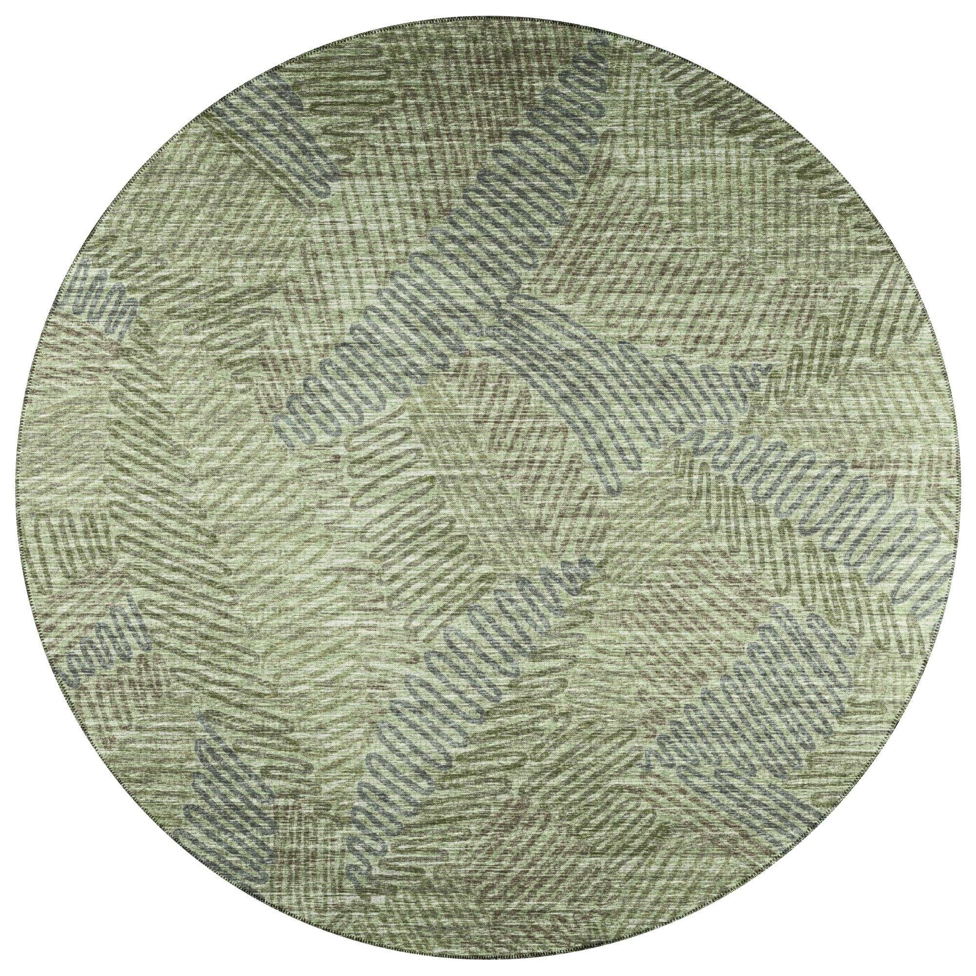 Yuma Indoor/Outdoor Green Tropical Boho Leaves 8' Round Non-Skid Area ...
