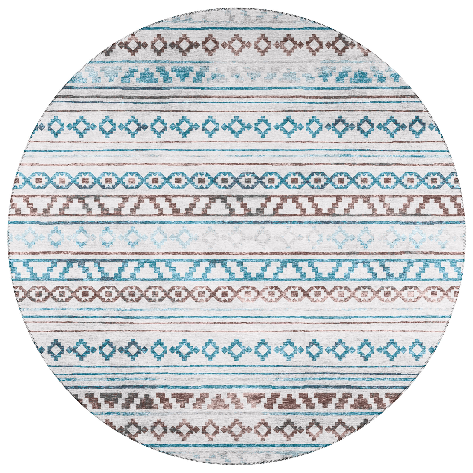Yuma Indoor/Outdoor Grey Bohemian Tribal Chevron 8' Round Non-Skid Area ...