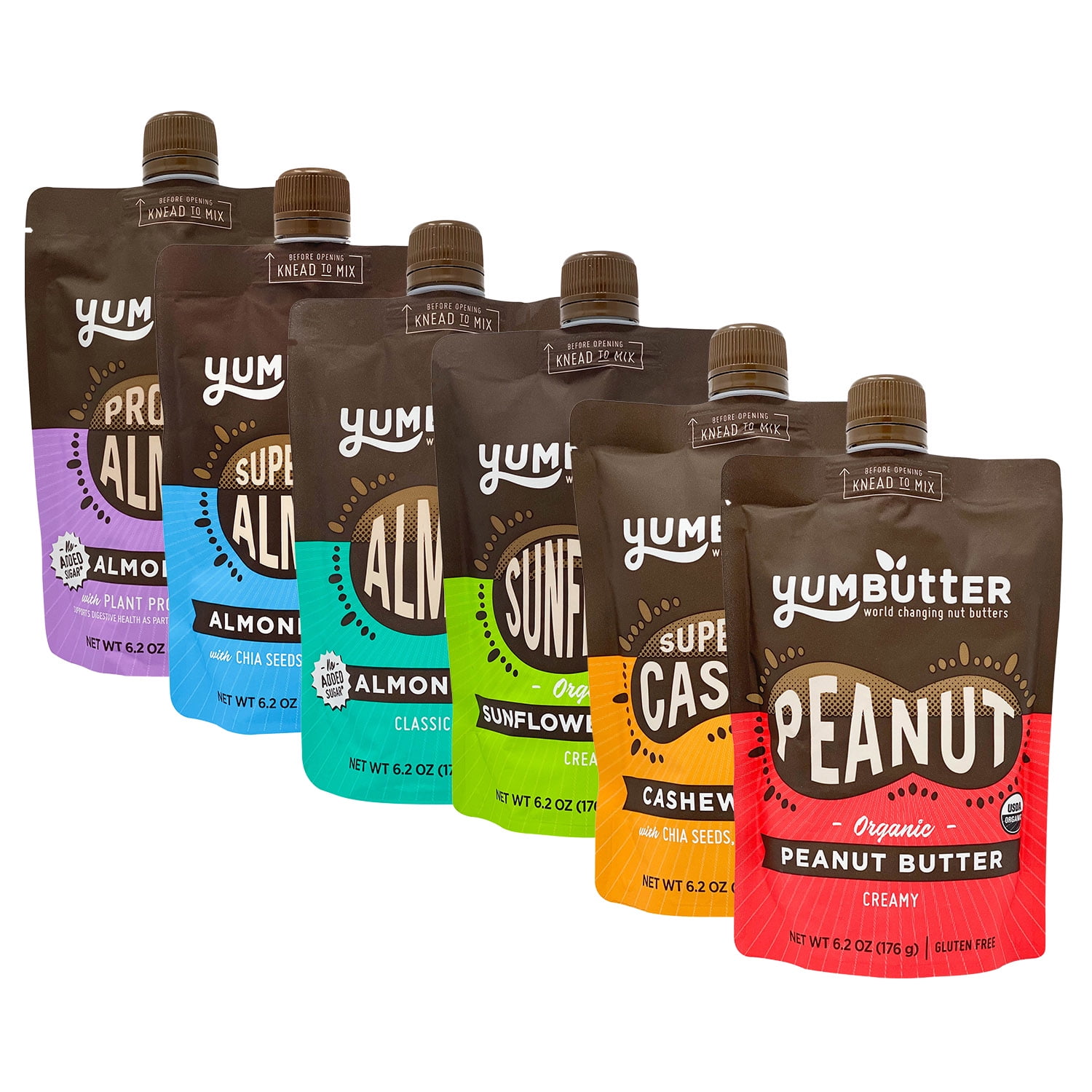 Yumbutter Nut Butter Rainbow Variety Pack, 6.2oz Squeeze Pouch, 6 Pack ...