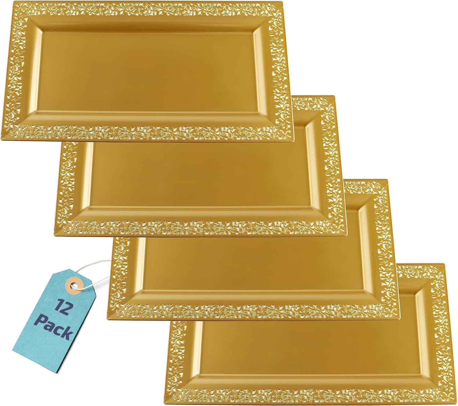 Yumchikel-Decorative Plastic Serving Tray & Platter Set (12 pk)-Gold ...