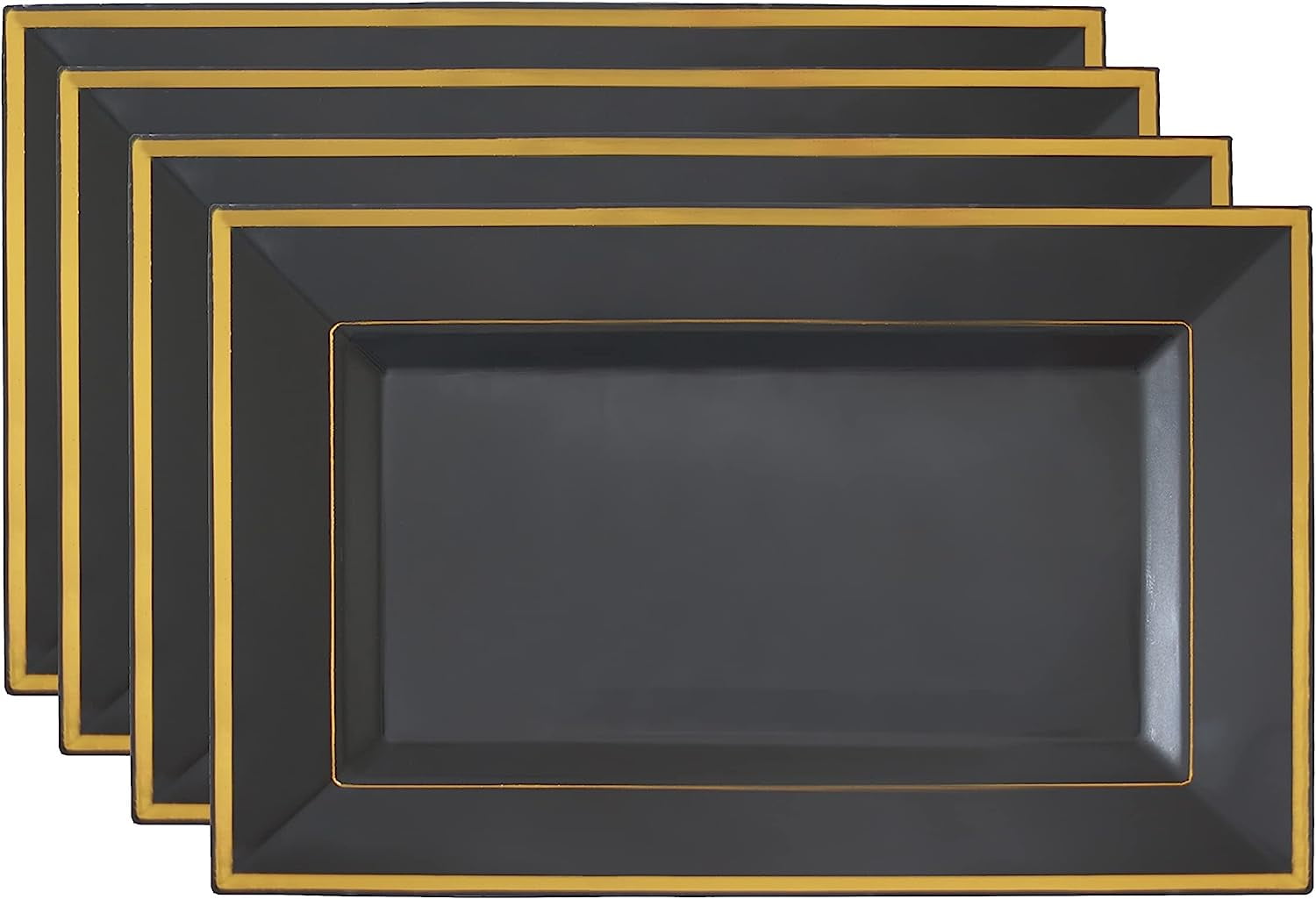 Yumchikel Hard Plastic Serving Tray Set, Black & Gold Rim Disposable ...