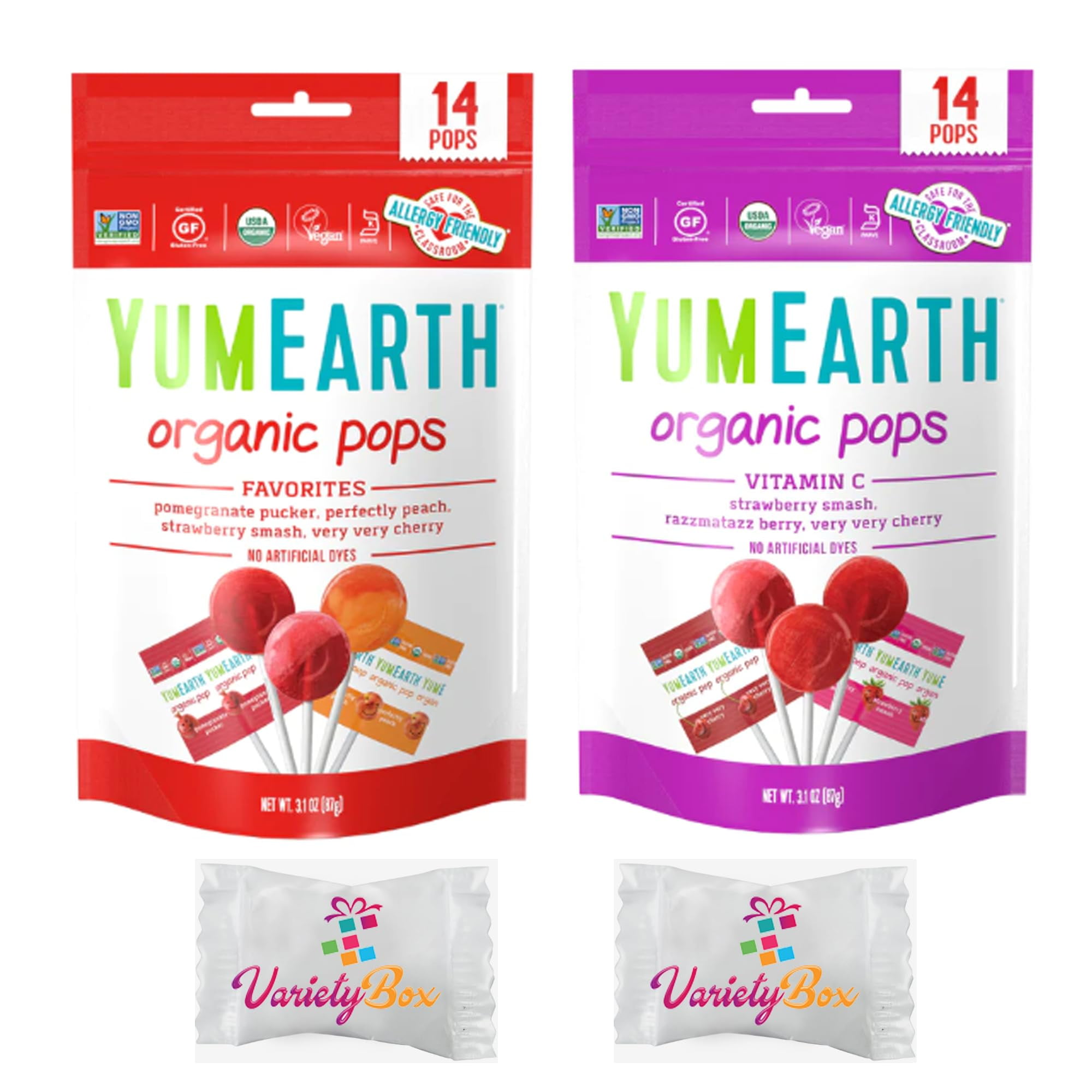 Yumearth Organic Assorted Flavors Lollipops and COC1Assorted Vitamin C Lollipops with Variety ...