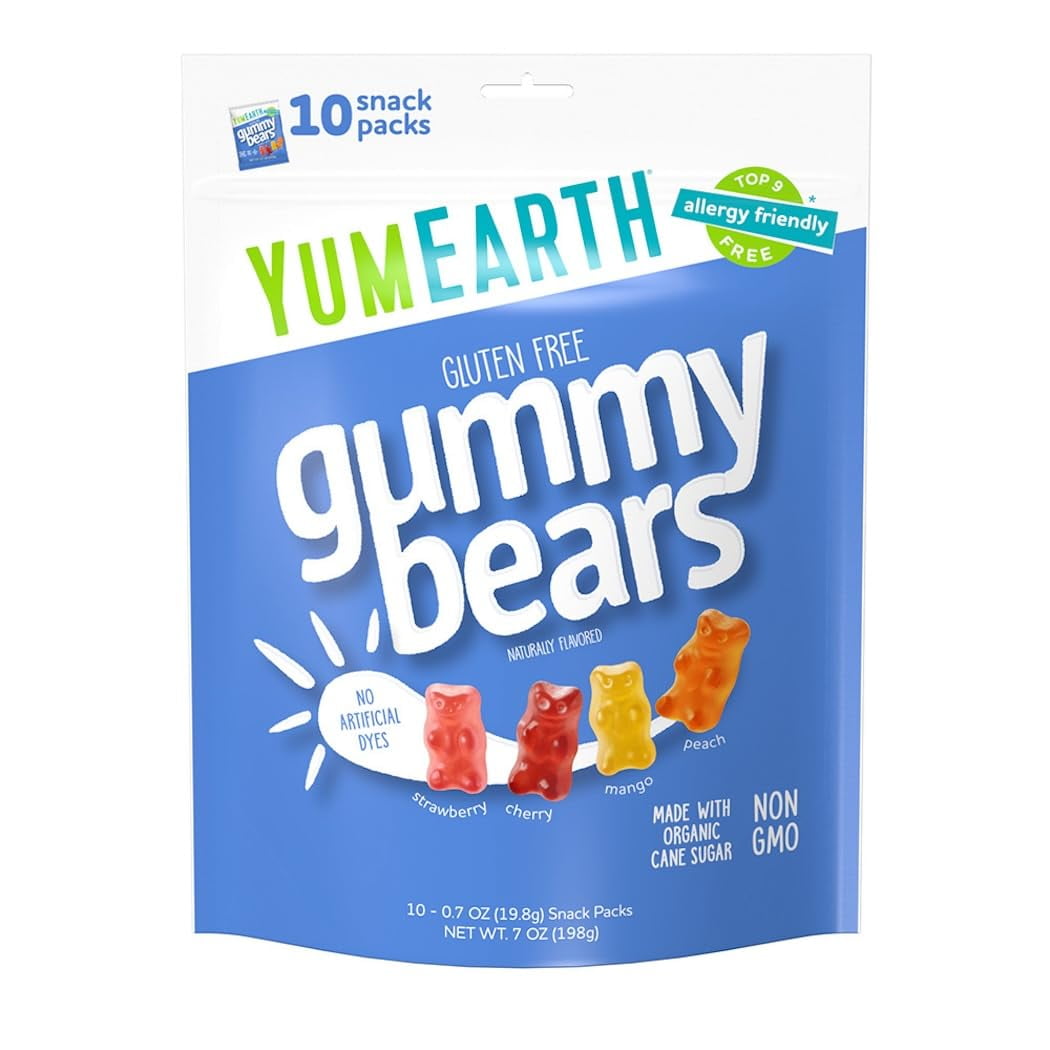 YumEarth Organic Fruit Flavored Gummy Bears, 10- .7oz. Snack Packs ...