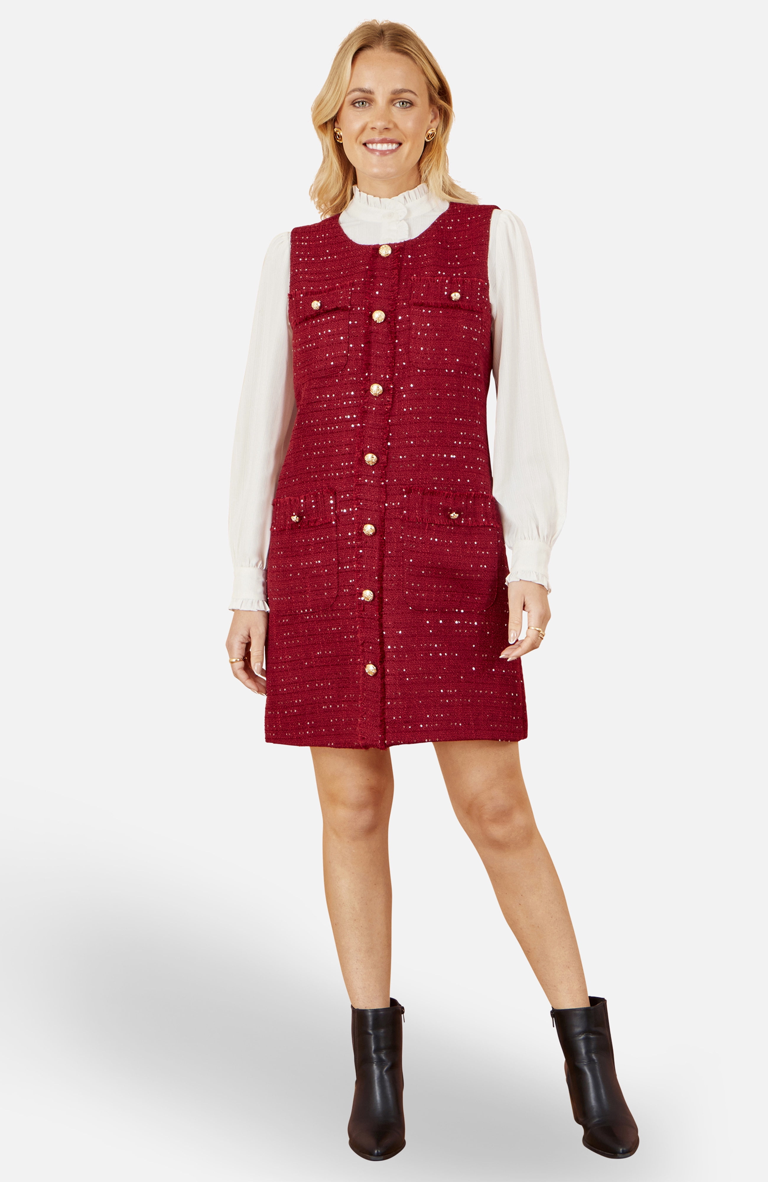 Yumi Boucle Tunic Dress - Red, 12 - Walmart.com