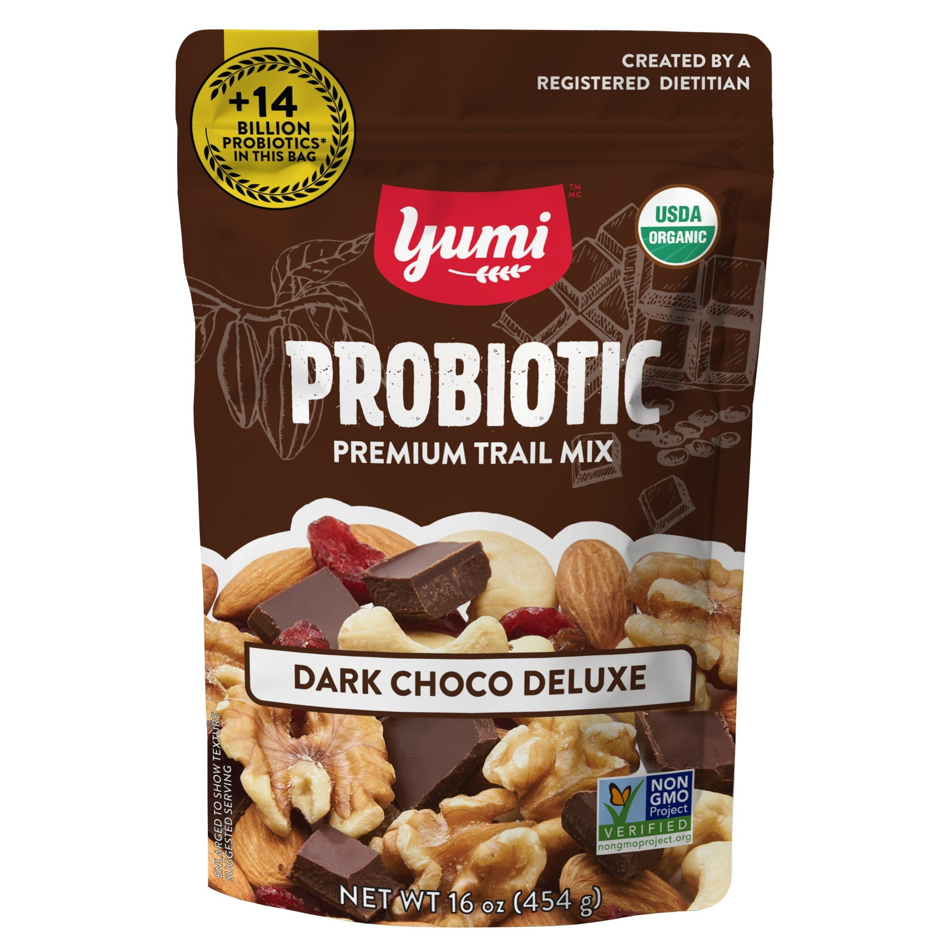 Yumi Probiotic Premium Trail Mix Dark Choco Deluxe | USDA Organic | 14 Billion Probiotics | 16oz ...