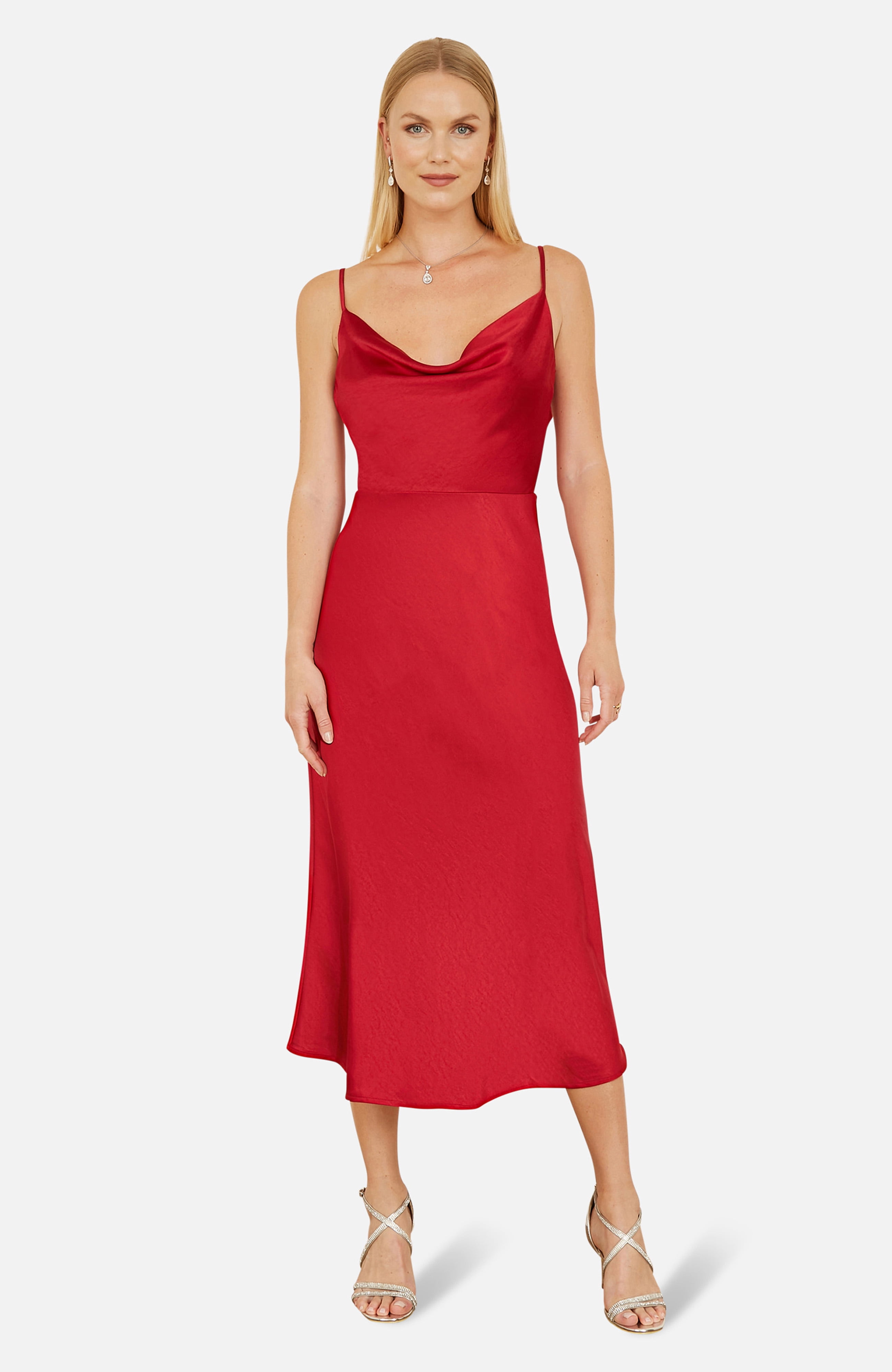 Yumi Satin Cowl Neck Midi Dress - Red, 4 - Walmart.com
