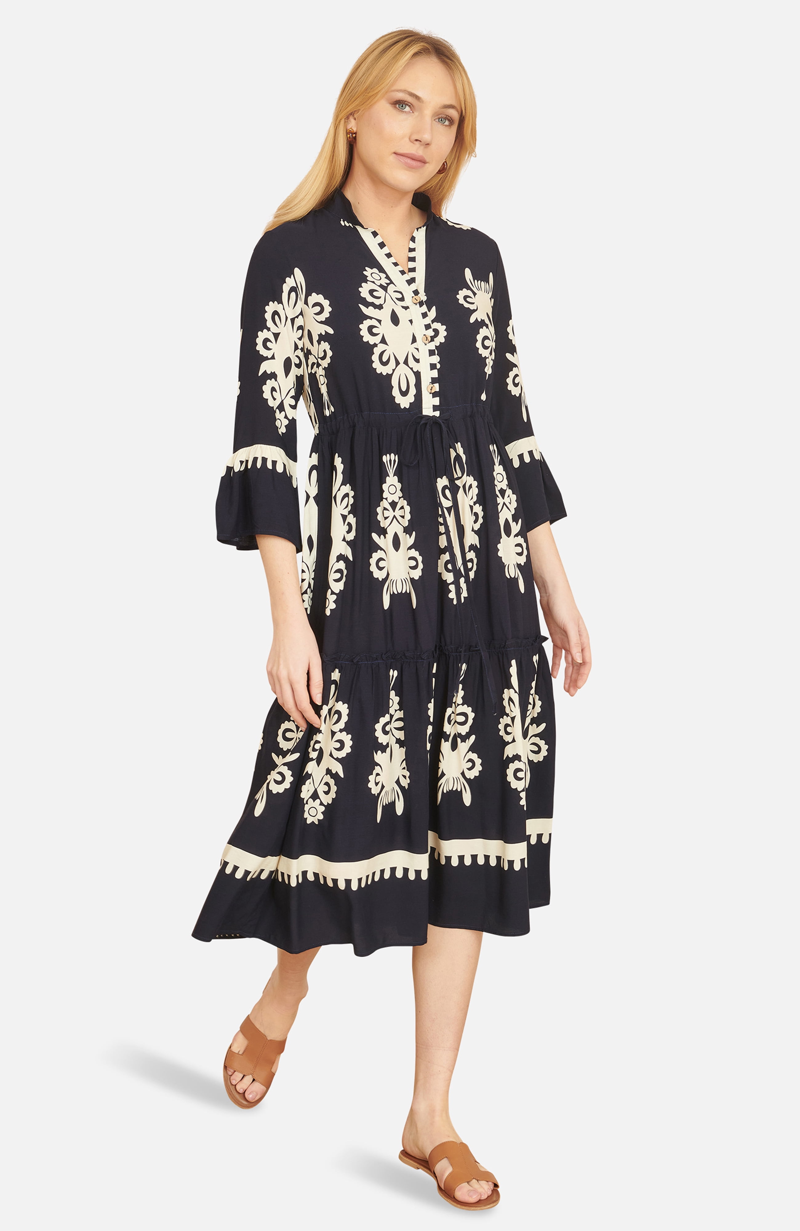 Yumi Viscose Floral Midi Dress - Navy, 8 - Walmart.com