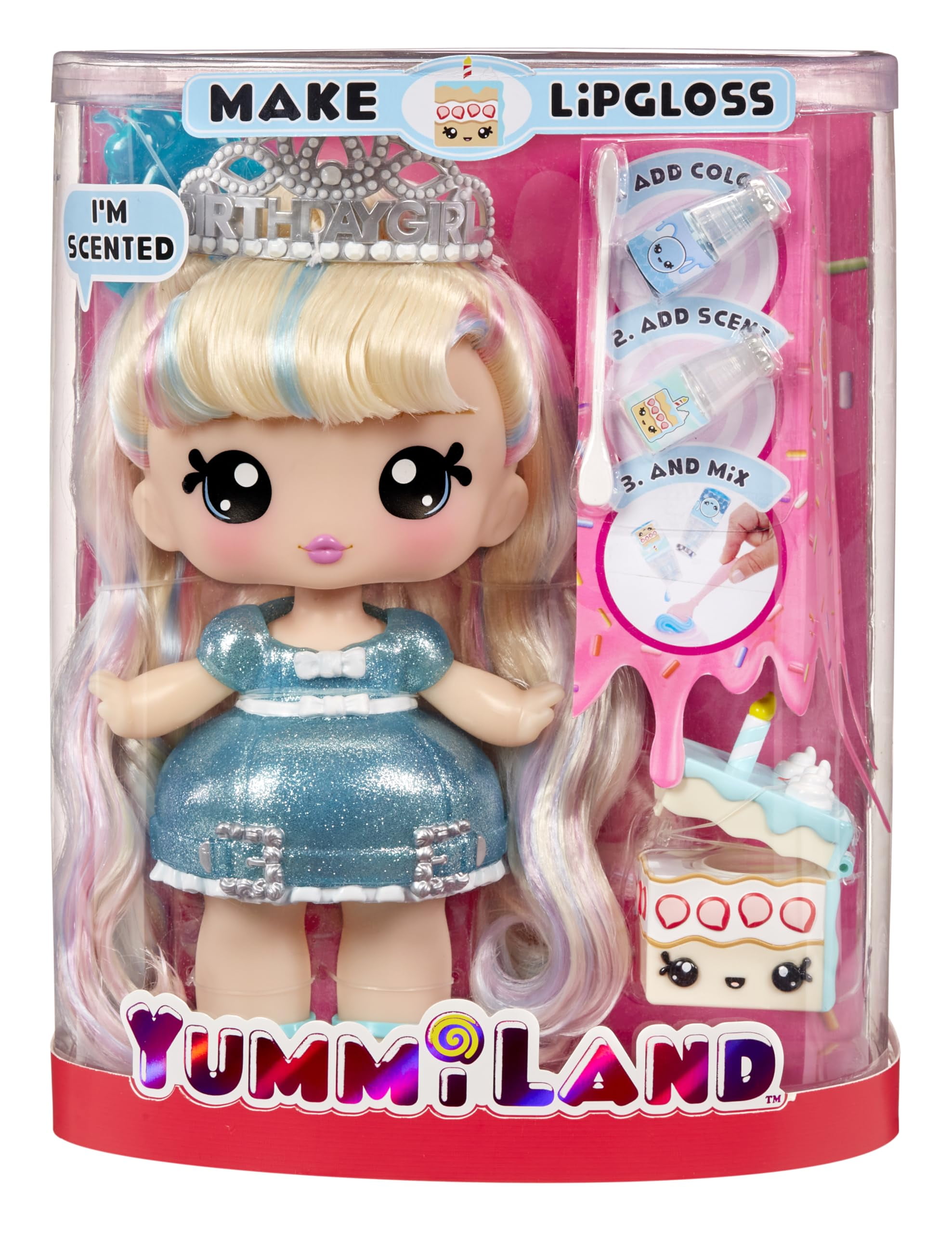 Yummiland Large Doll + Lipgloss Pet- Callie Birthday Cake, Age 4 ...