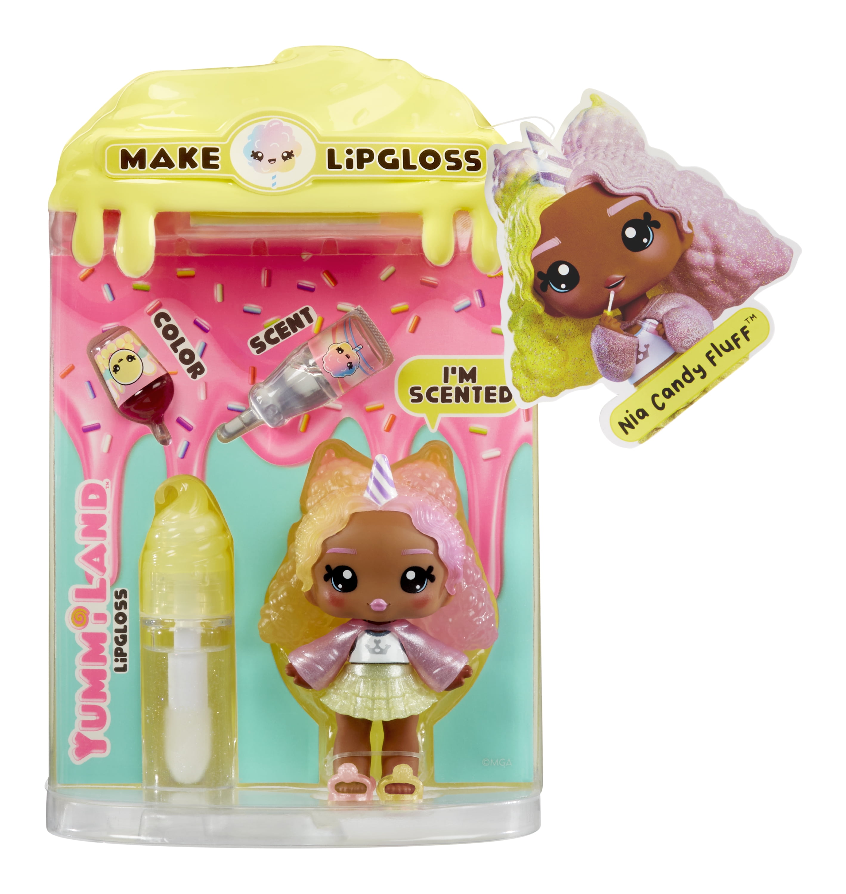 Yummiland Lip Gloss Doll – Nia Candy Fluff, with DIY Lip Goss Kit, Ages ...