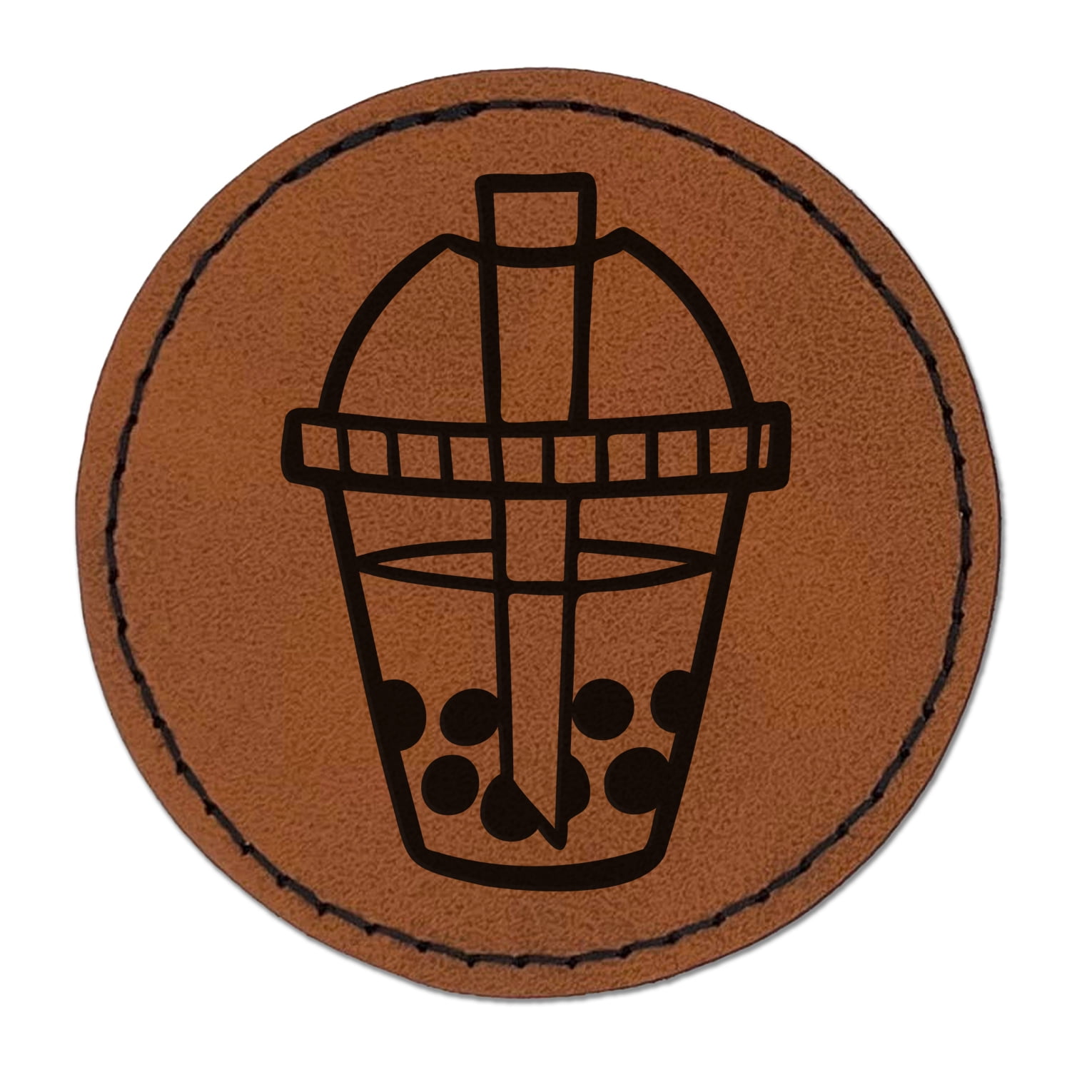 Yummy Bubble Tea Boba Milk Dessert Drink 2.5" Faux Leather Round ...