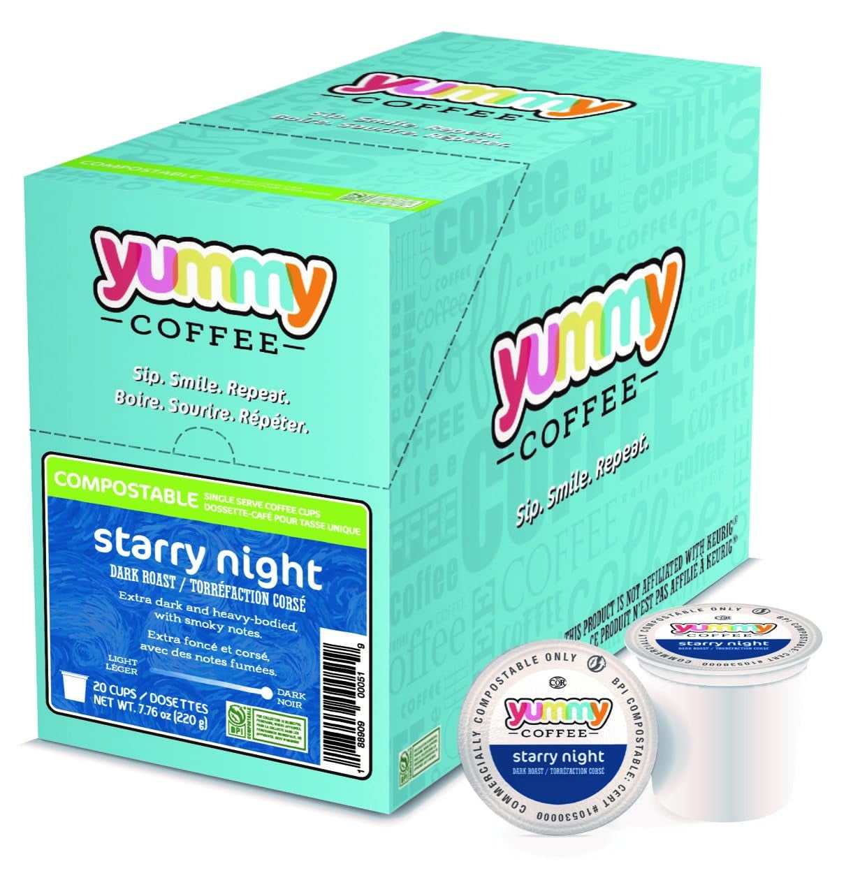 Yummy Coffee Starry Night Dark Roast Coffee, Compostable Single Cup ...