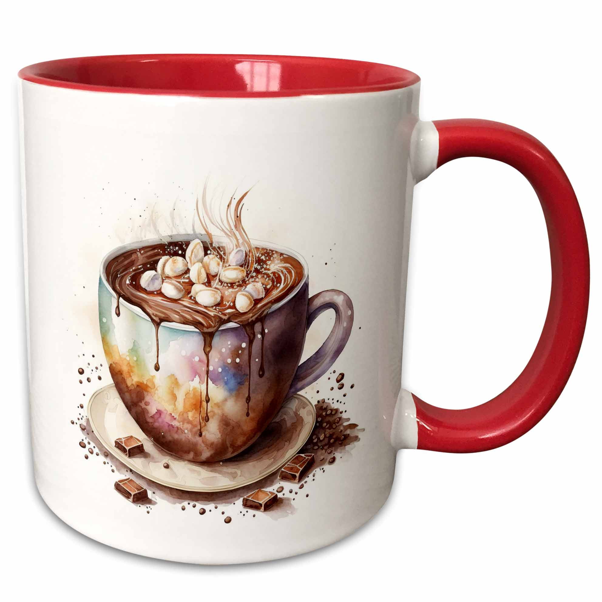 3drose, Yummy Cup of Hot Chocolate Illustration, 15oz Two-tone Red Mug ...