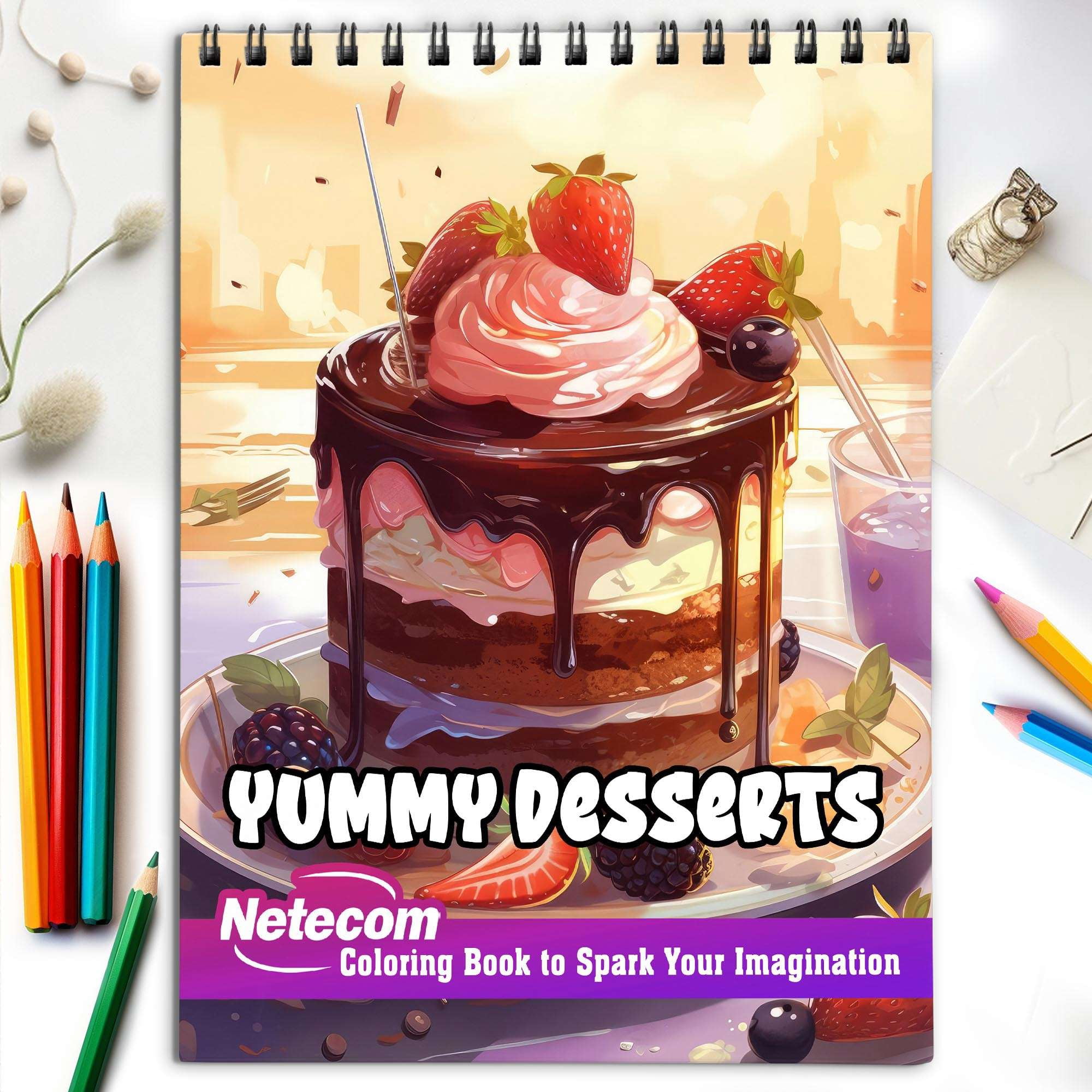 Yummy Desserts Spiral Bound Coloring Book, Indulge in Your Imagination ...