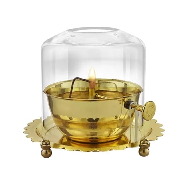 Yumna Golden Brass Akhand Joyti Diya Lifting Screw Wick Holder and ...