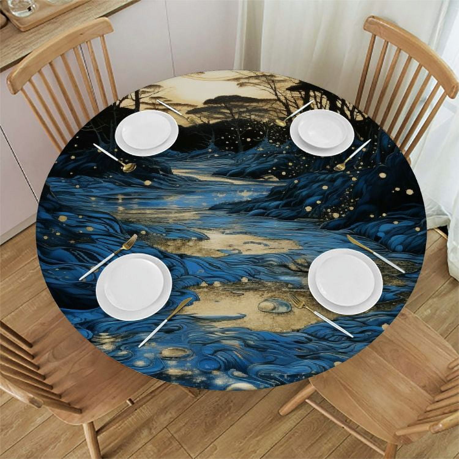 Yun Nist Marble Table Cloth Round Kitchen Table Covers with Elastic ...