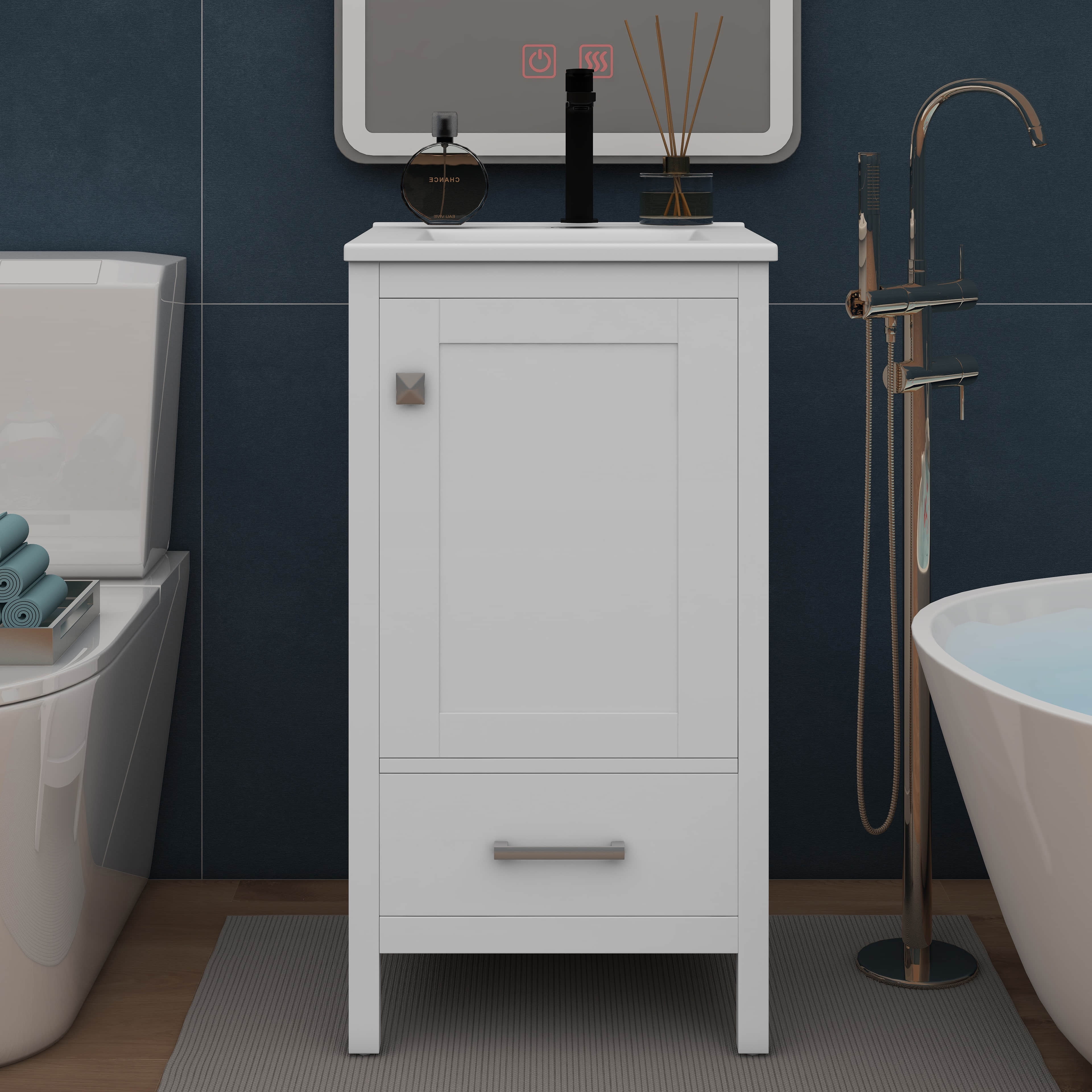 YunNianYang 18-Inch Modern Compact Bathroom Vanity with Ceramic Sink ...