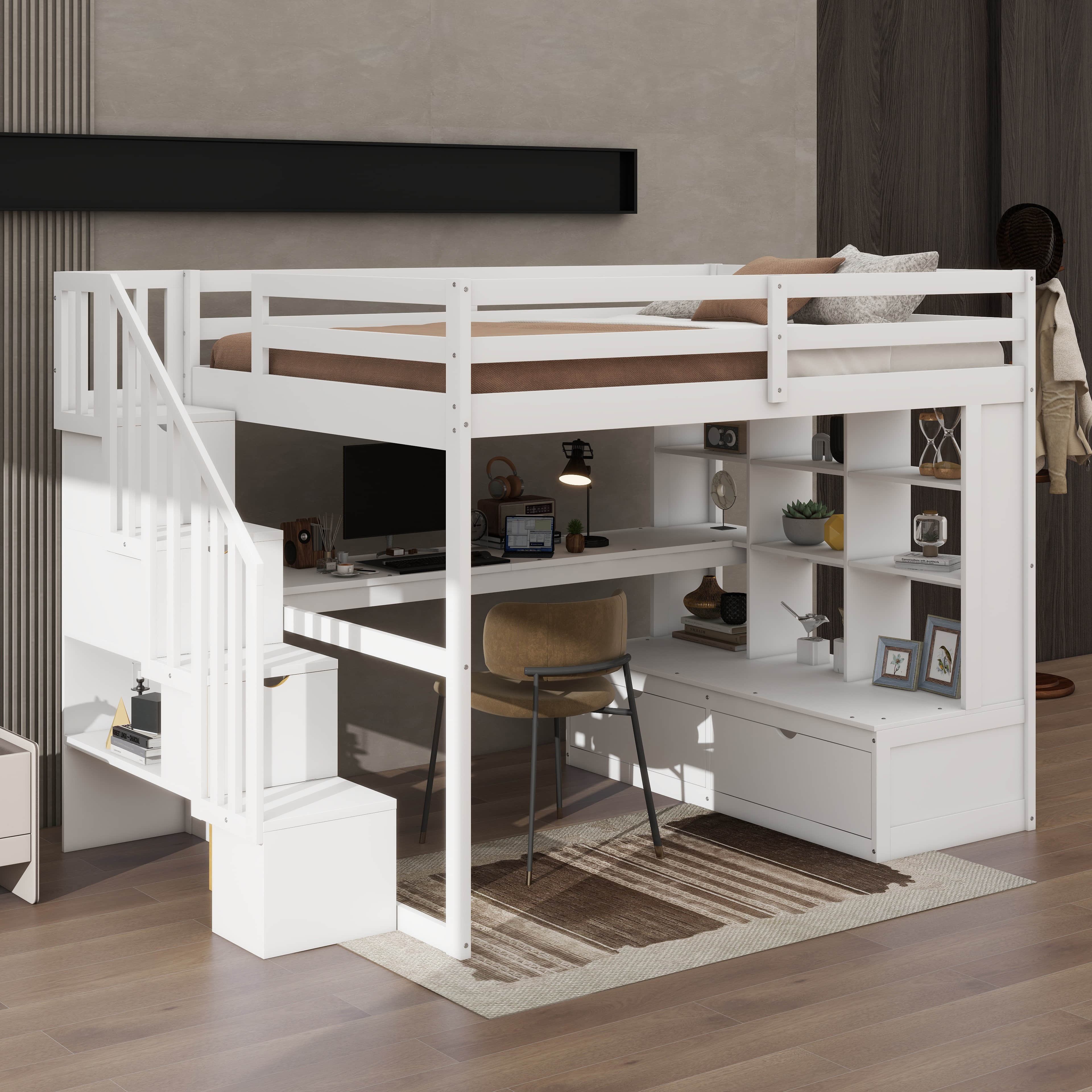Full Size White Loft Bed