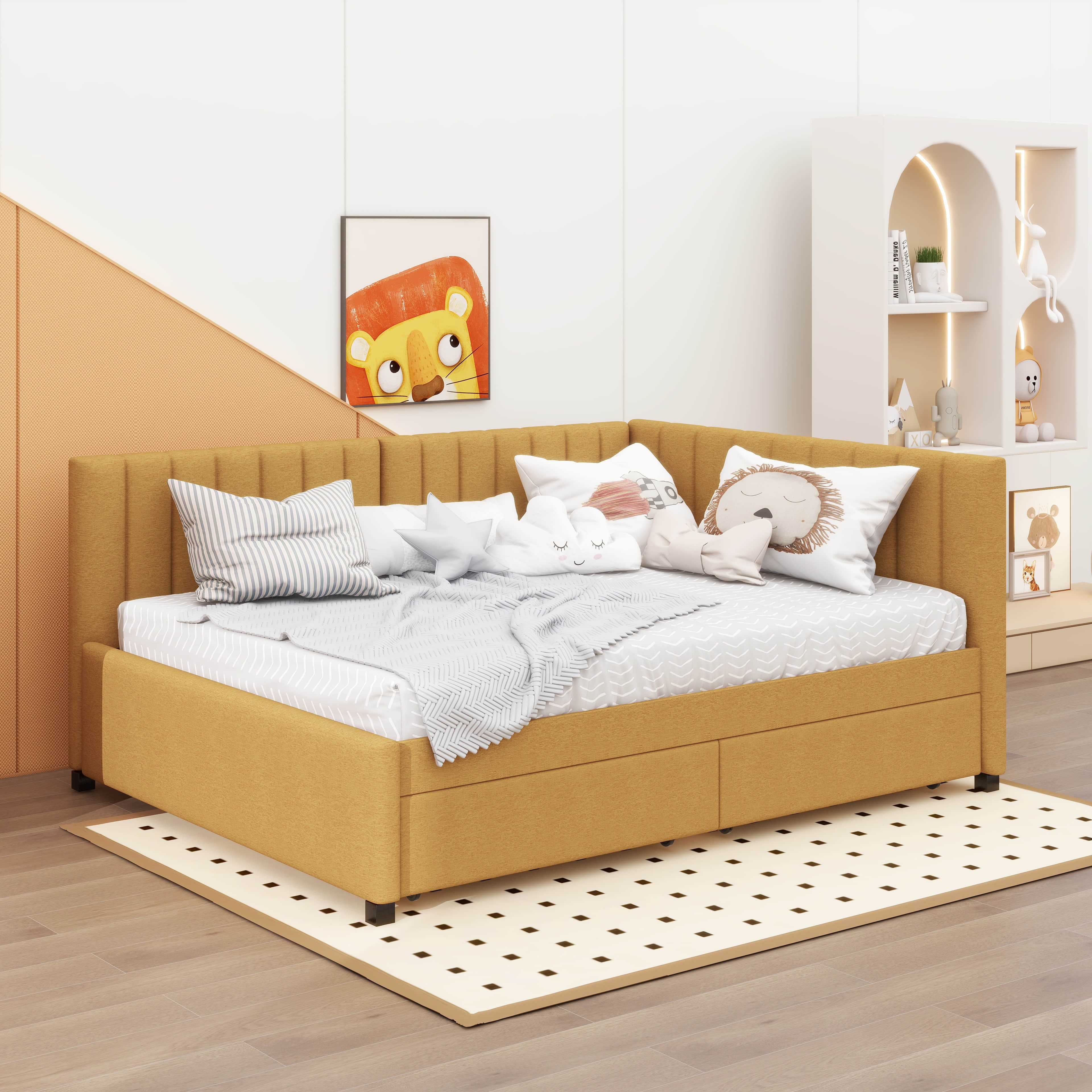 YunNianYang Full Size Yellow Upholstered Daybed with 2 Storage Drawers ...