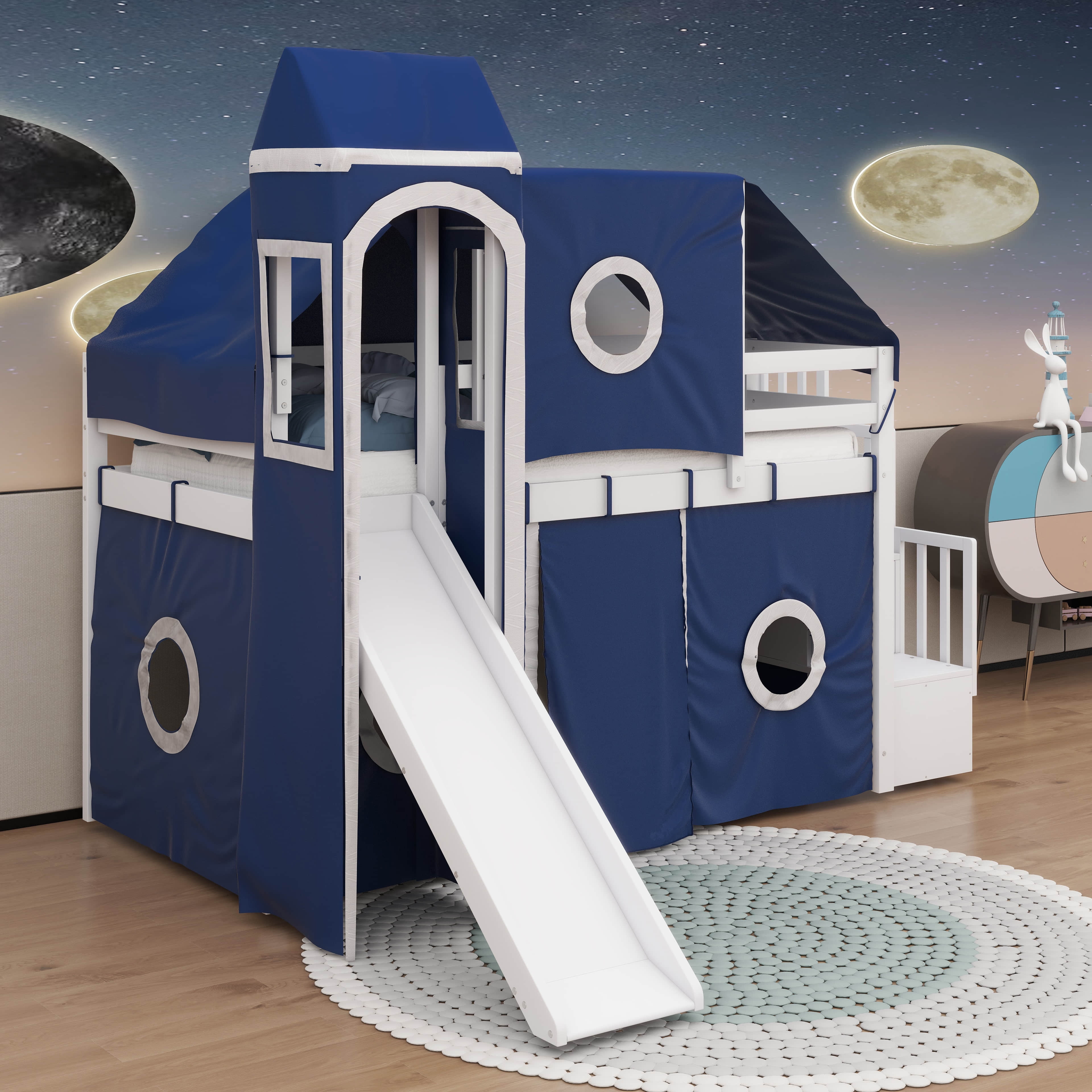 YunNianYang Twin Size Blue Loft Bed with Tent and Tower - Walmart.com