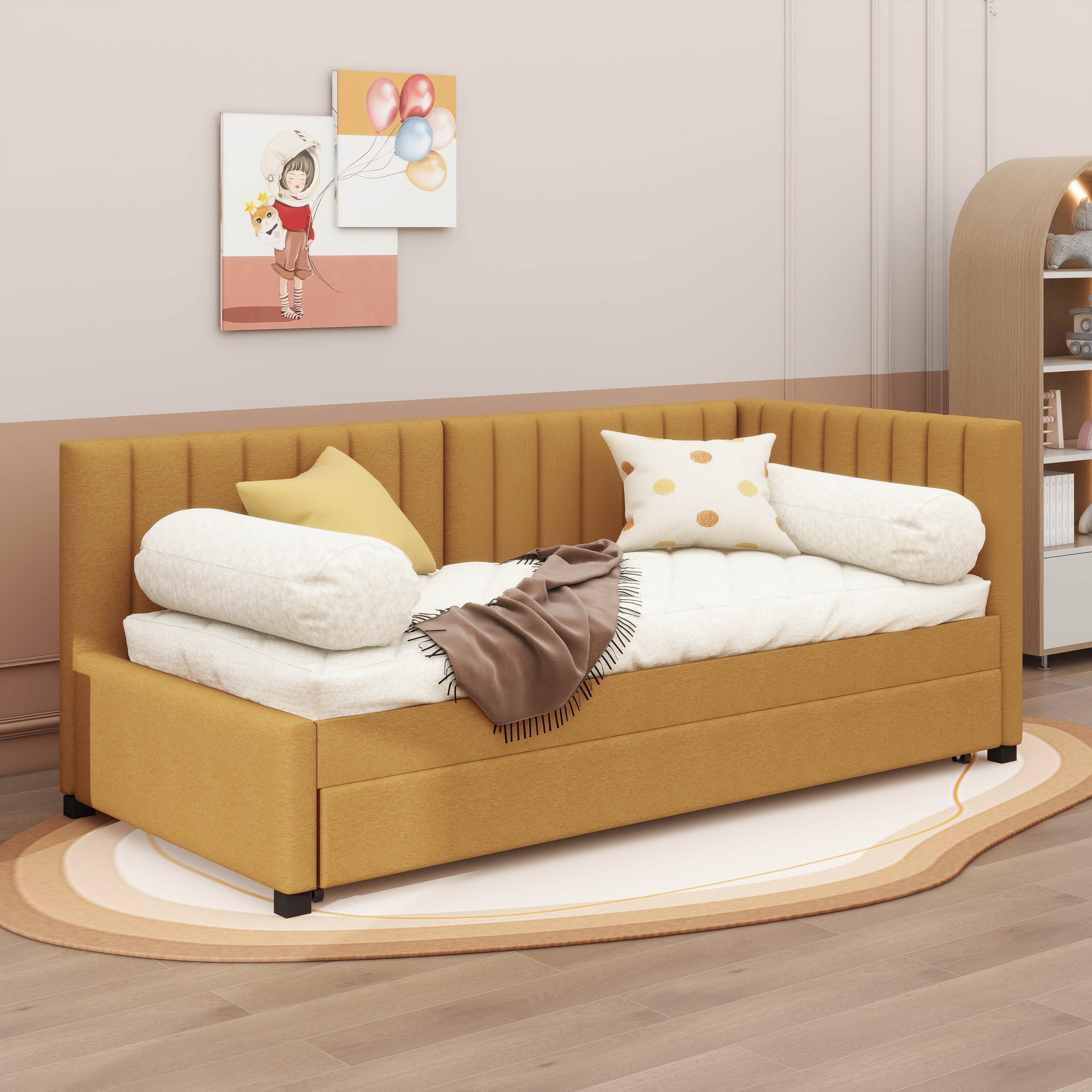 YunNianYang Twin Size Yellow Upholstered Daybed with Trundle,Sofa Bed ...