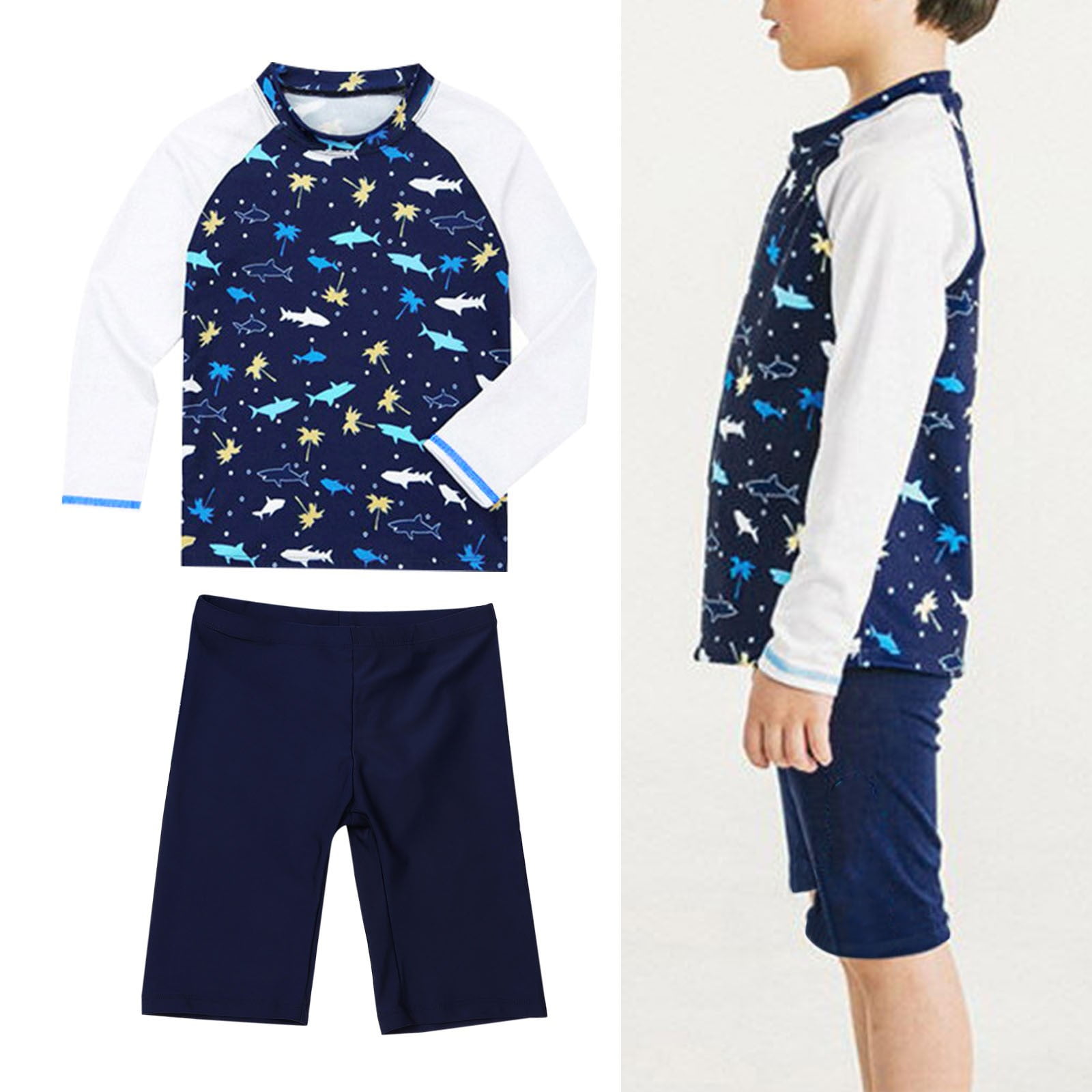YunPes Boys Long Sleeve Rash Guard Trunks Two Pieces Fish Swimsuit ...