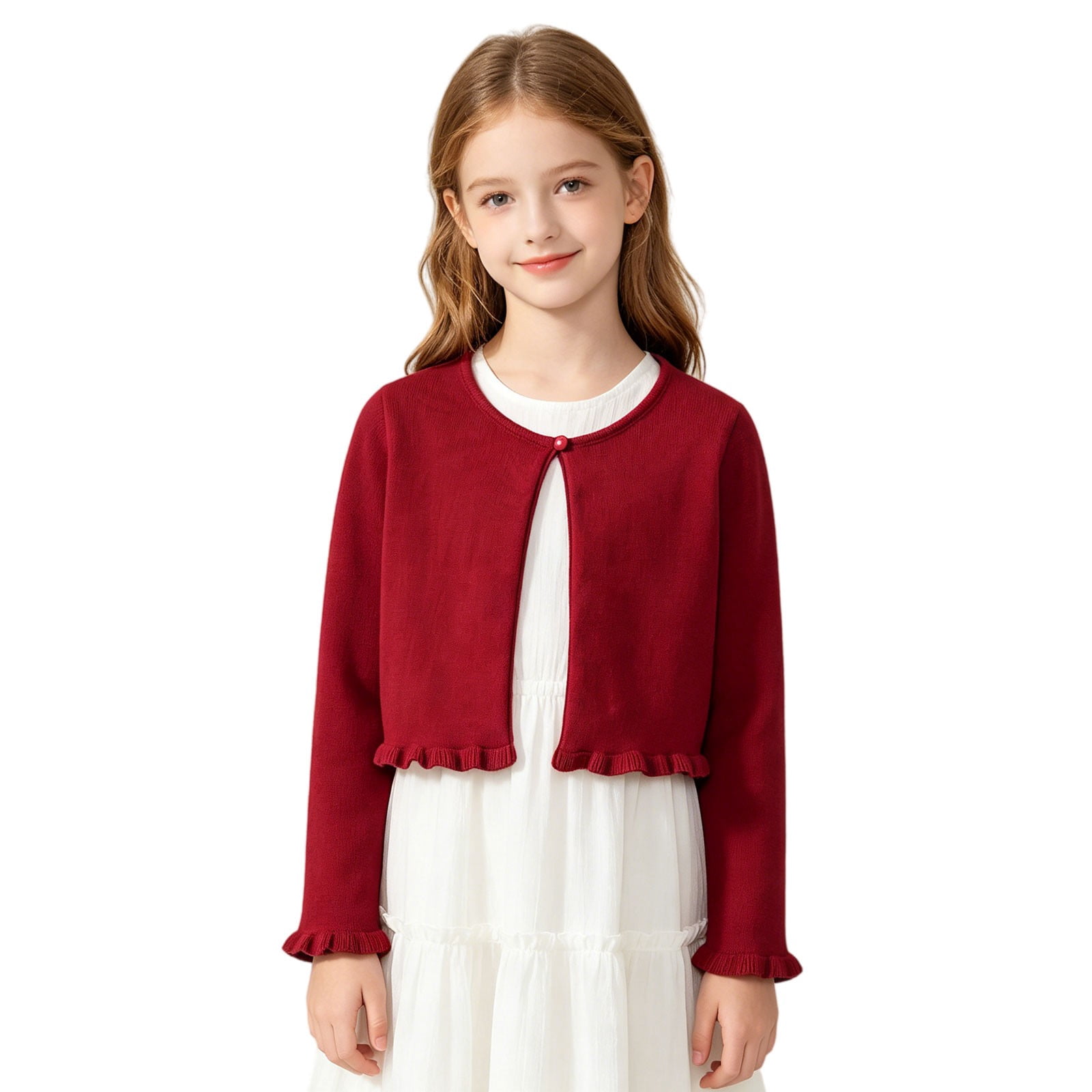 YunPes Girls Cardigan Long Sleeve Cropped Bolero Shrug Single-Button ...