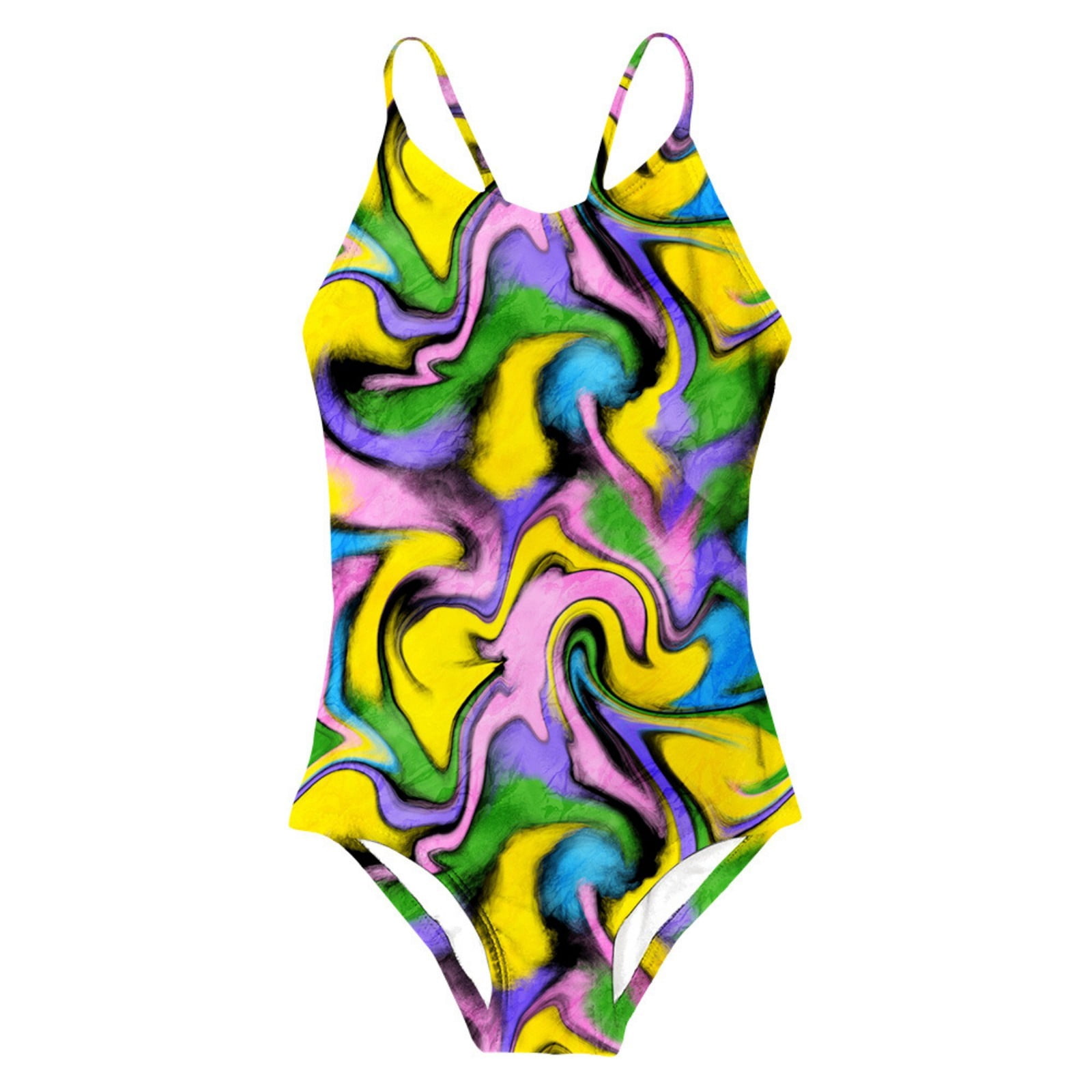 YunPes Girls One Piece Swimsuits Fashion Flower Oil Painting Digital ...
