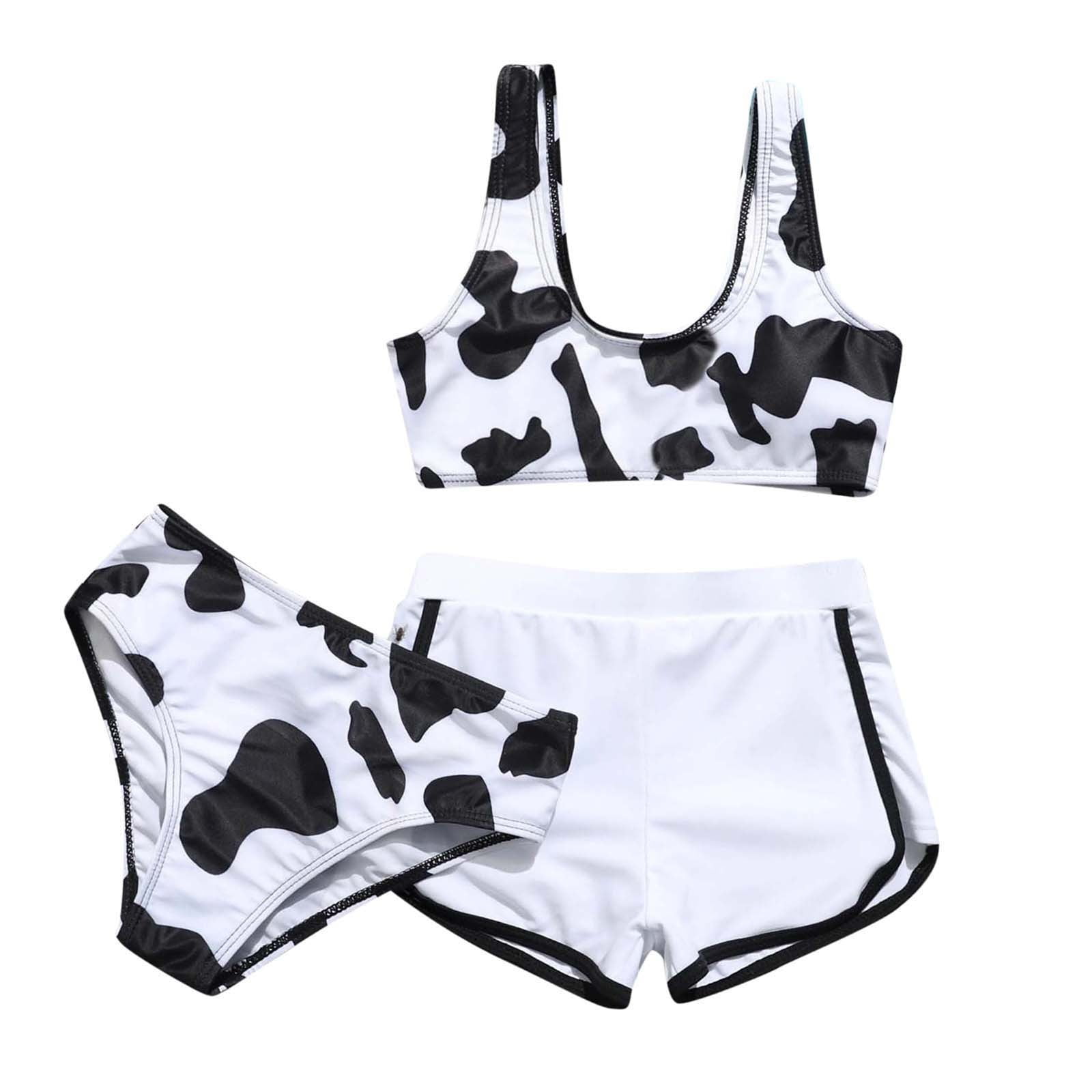 YunPes Girls Tankini Girls' Cow Three Piece Crisscross Floral Print ...