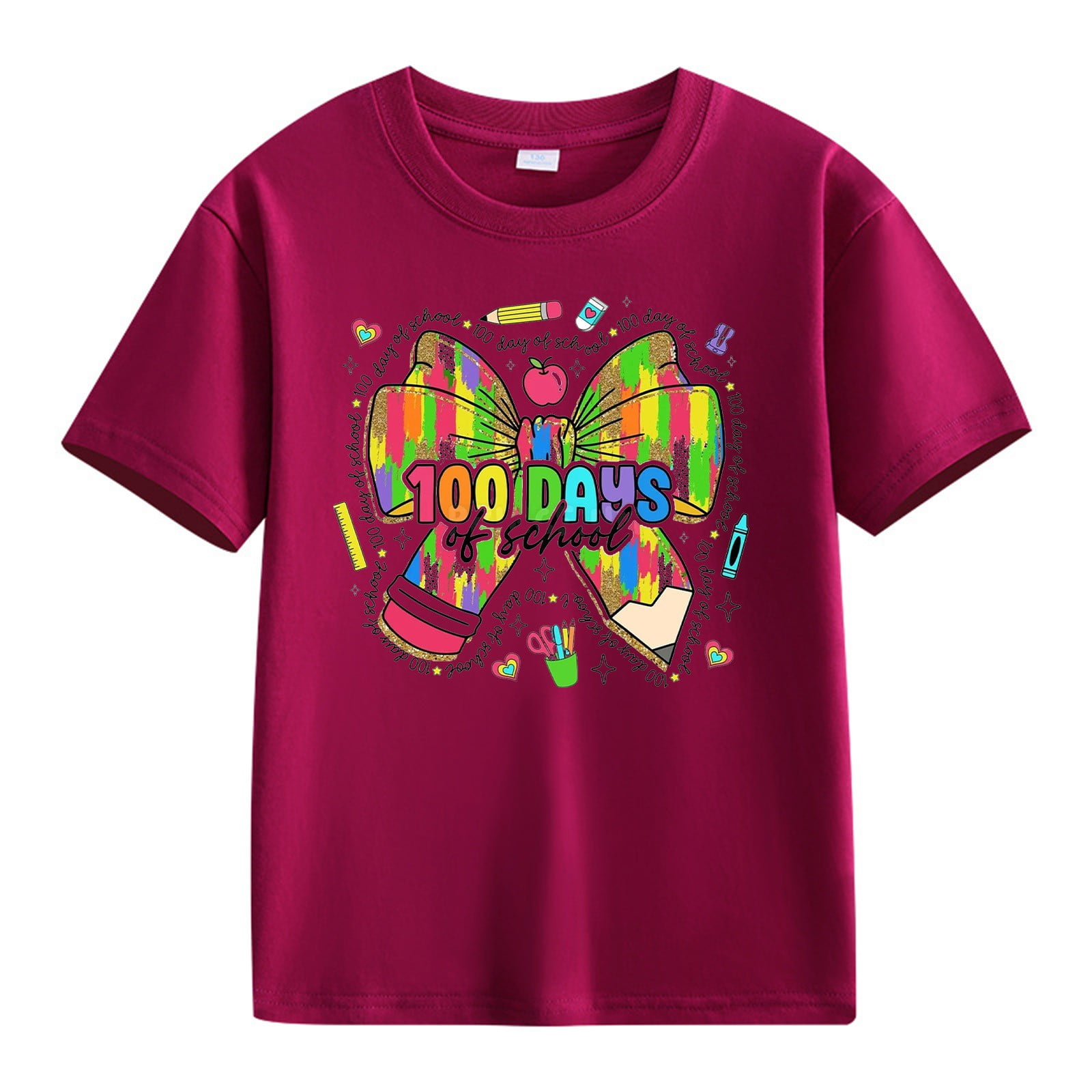 YunPes Kids Boys Girls 100 Days of School Shirt Short Sleeve Round Neck ...