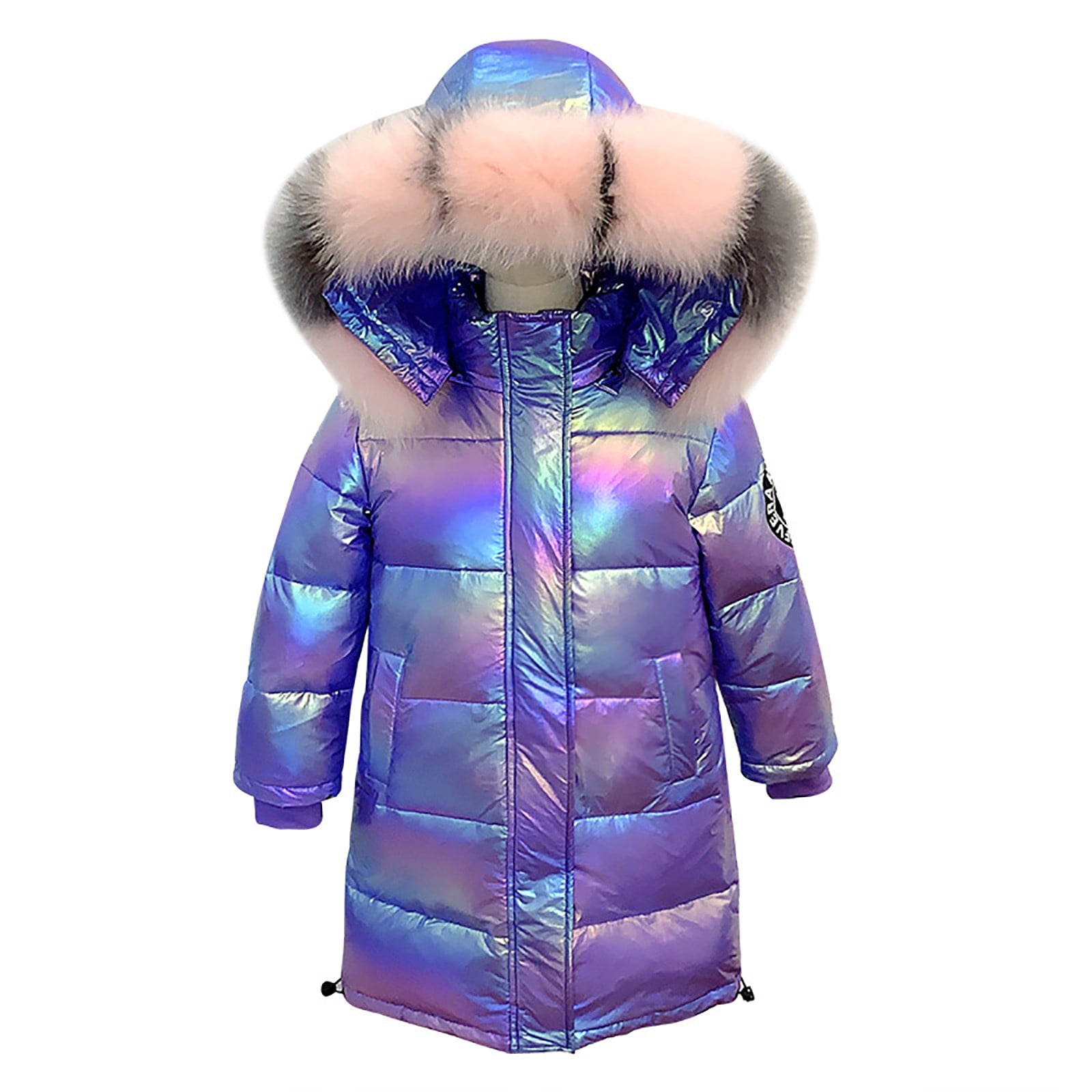 YunPes Metallic Winter Coat for Girls Long Plush Hooded Puffer Jacket ...