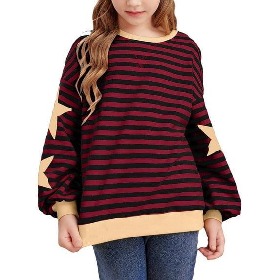 YunPes Teen Girls Y2K Sweatshirt with Star Stripes Oversized Crewneck ...