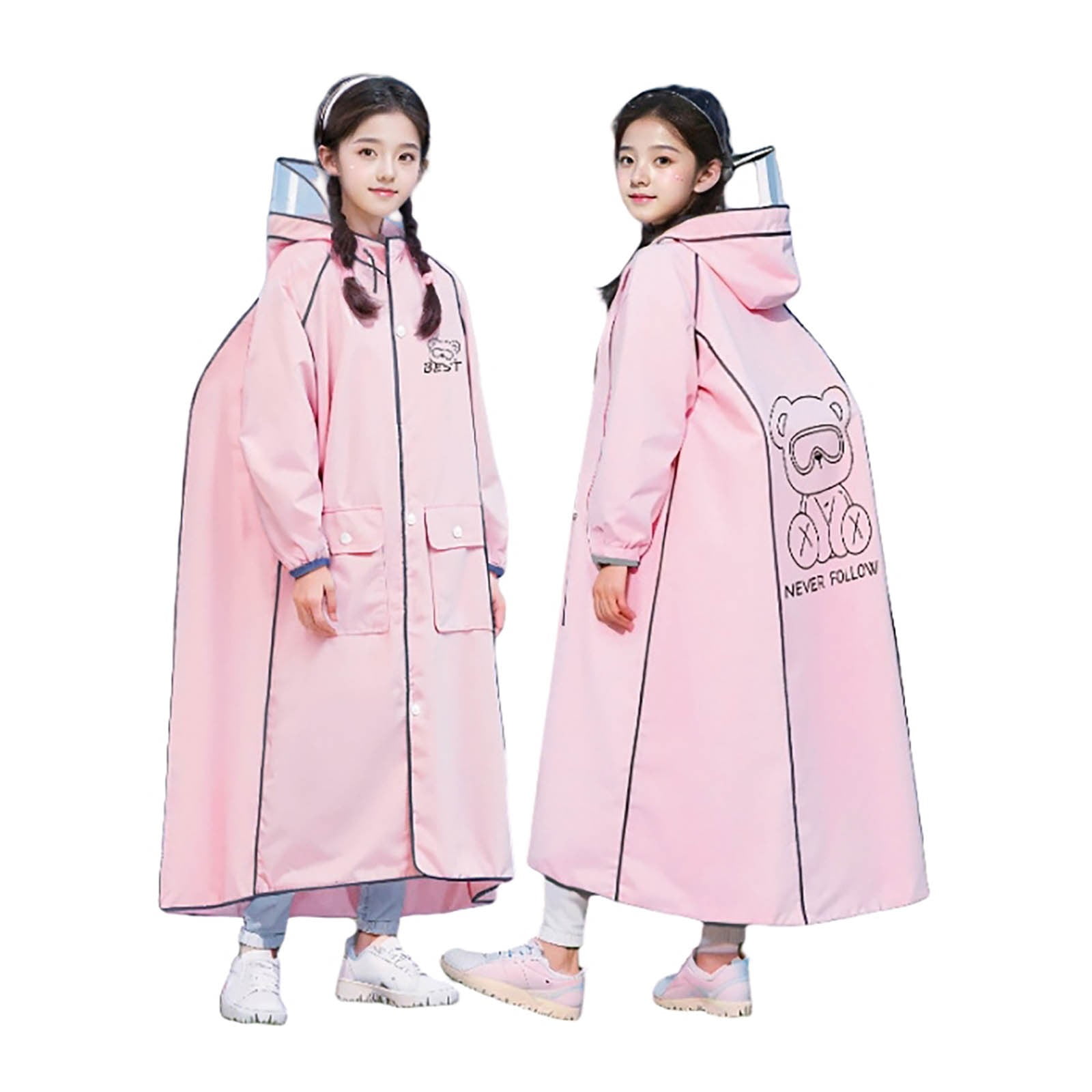 Yuncity Boys Girls Rain Jacket Plain Color Buttoned Thick Poncho Rain ...