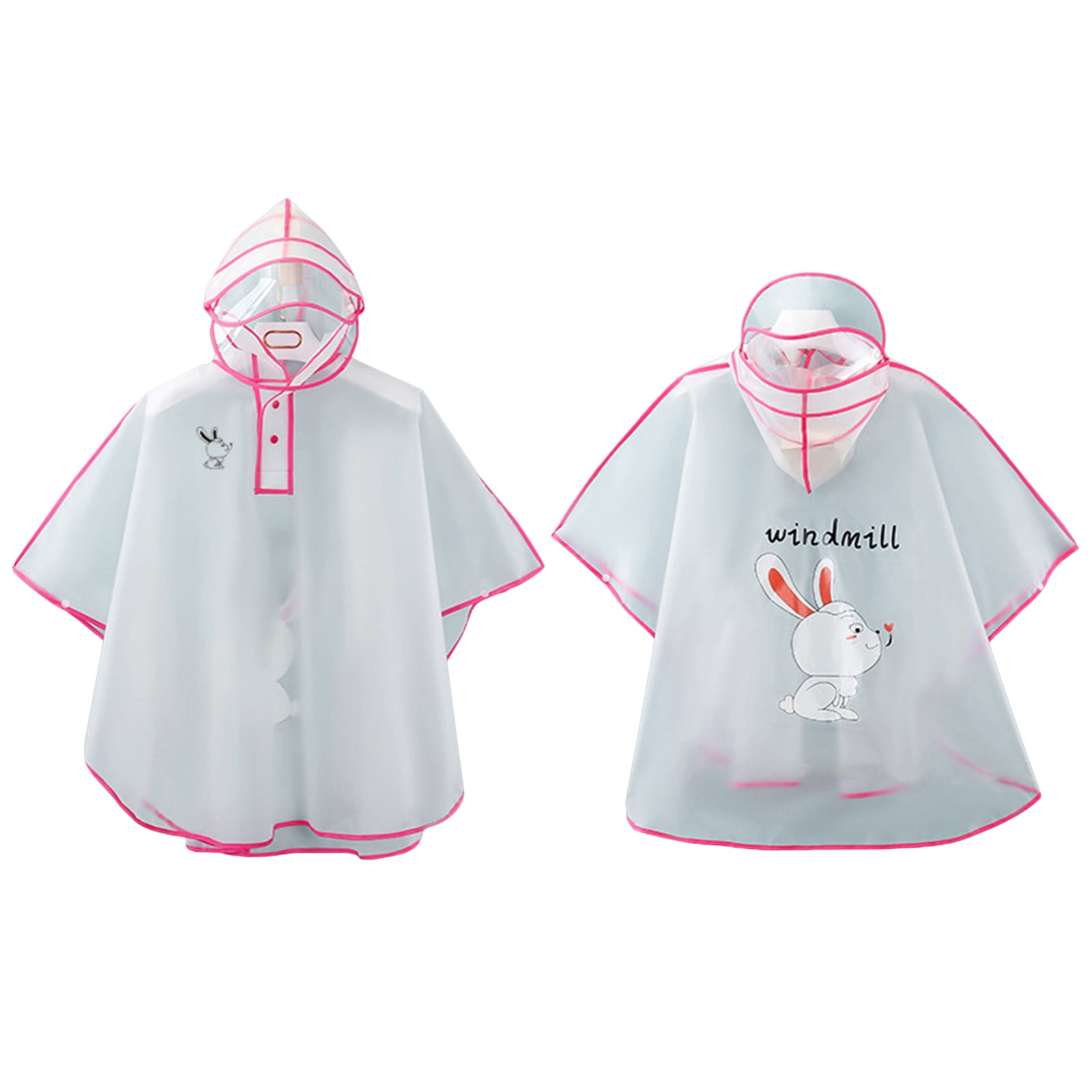 Yuncity Girls Boys Rain Jacket Children Cartoon Rabbit Pattern Eva Transparent Poncho With Hat ...