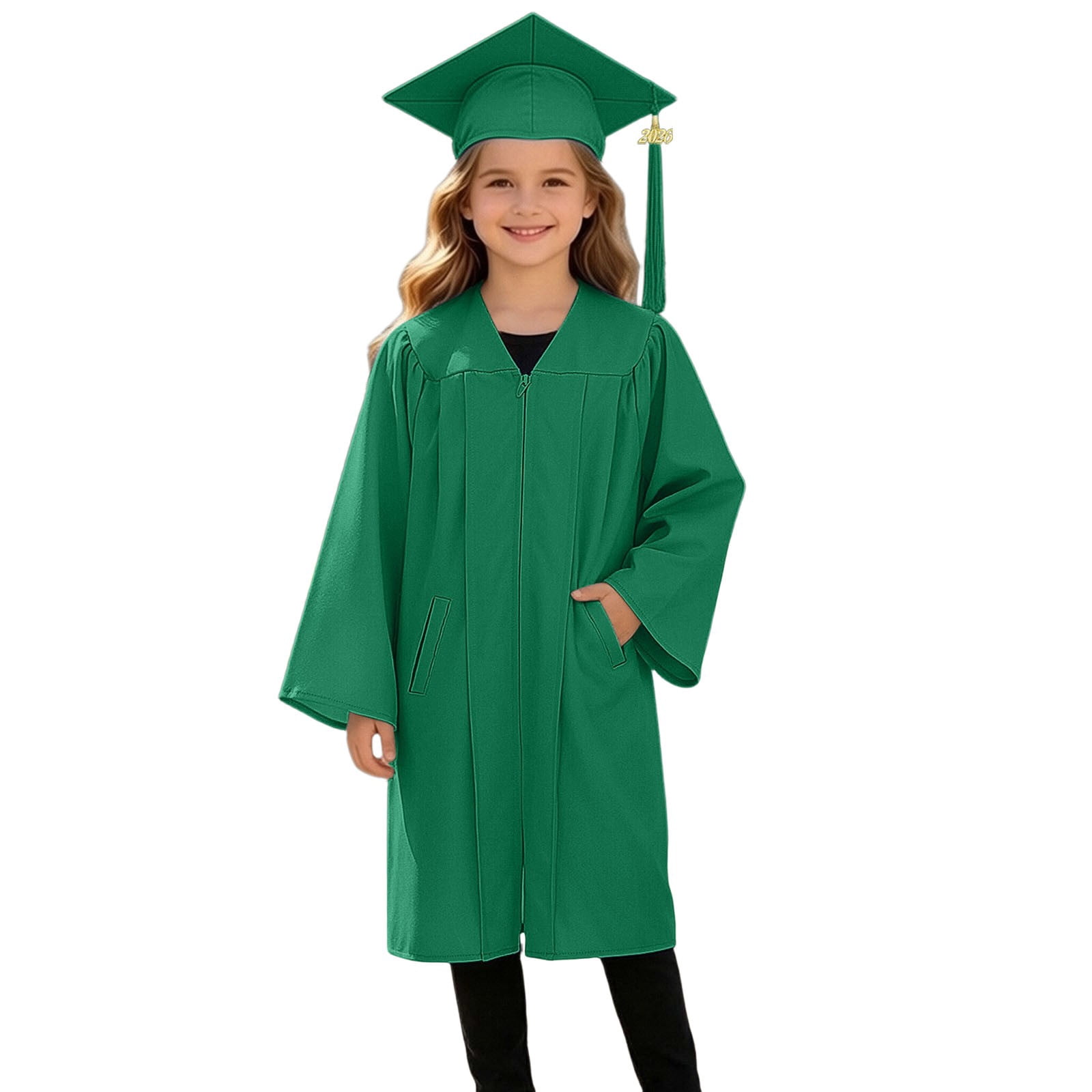 Yuncity Girls Graduation Outfit Long Sleeve V Neck Solid Color Pocket ...