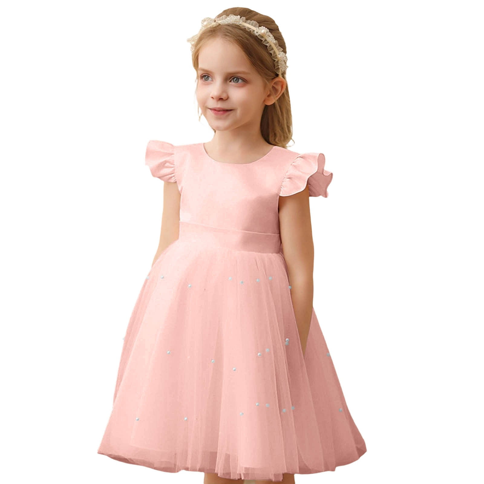 Yuncity Girls Skirts Flutter Sleeve Crew Neck Solid Color Tutu Mesh ...