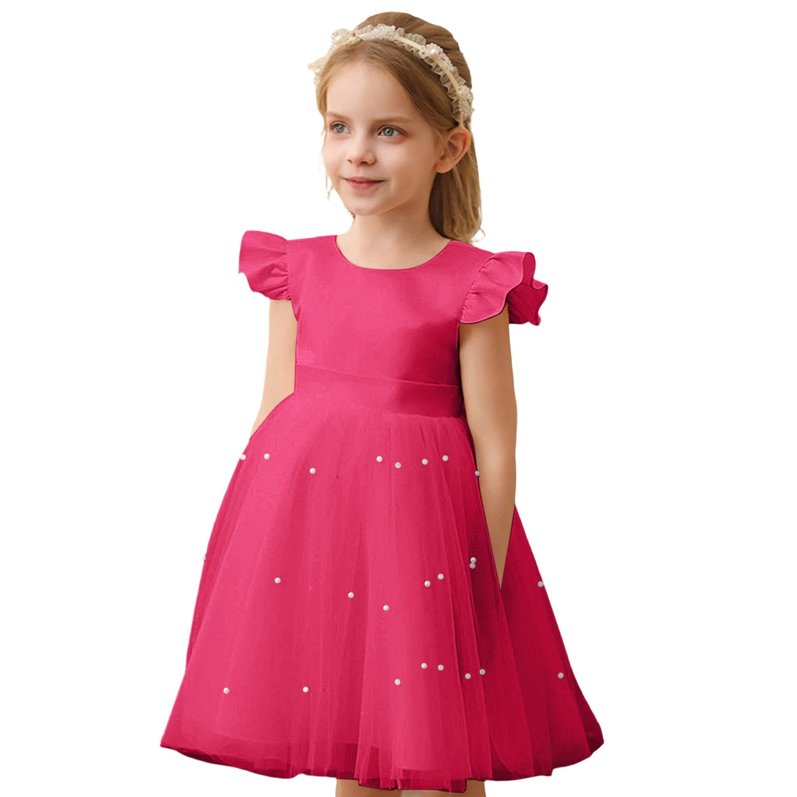 Yuncity Little Girls Skirts Flutter Sleeve Crew Neck Solid Color Tutu ...