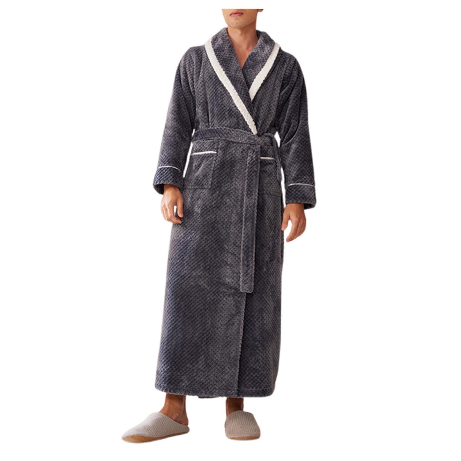 Yuncity Men Loungewear Fuzzy Mid Length Bathrobe Belted Soft Bath Robes ...