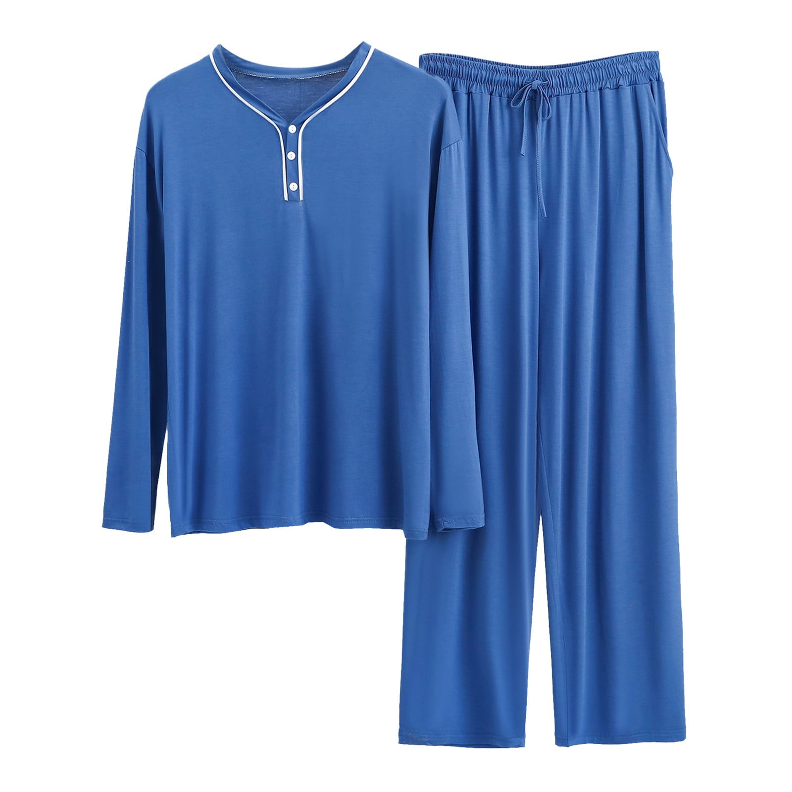 Yuncity Mens Sleepwear Male Button Two Piece Set Long Sleeve Top Long ...