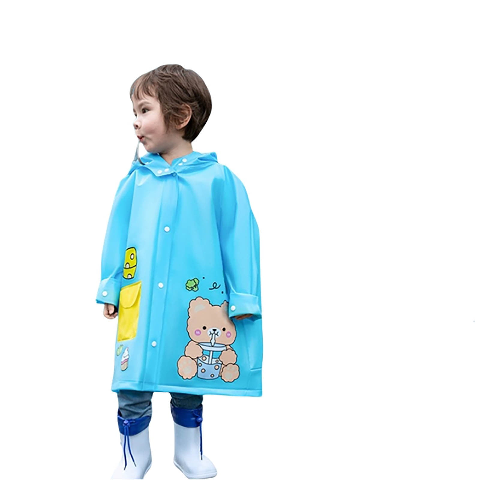 Yuncity Rain Coats For Kids Boy Girl Plain Color Buttoned Thick Poncho ...