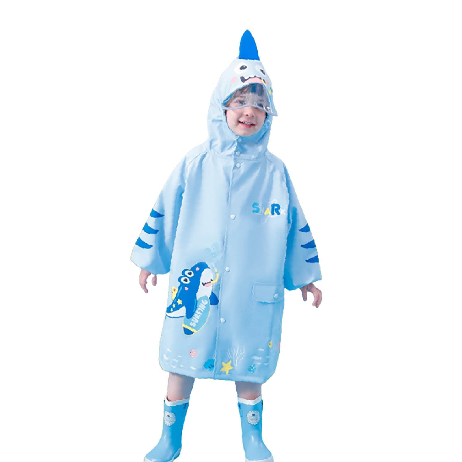 Yuncity Raincoat For Boys Girls Plain Color Buttoned Thick Poncho Rain Ponchos Waterproof Rain ...