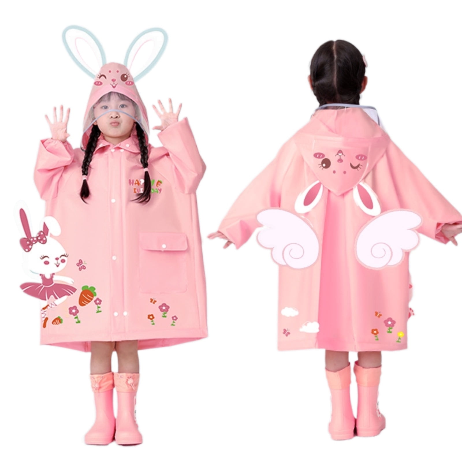 Yuncity Raincoat For Girls Boys 3-10 Years Old Kids Lightweight Outdoor Play Rain Wear With ...